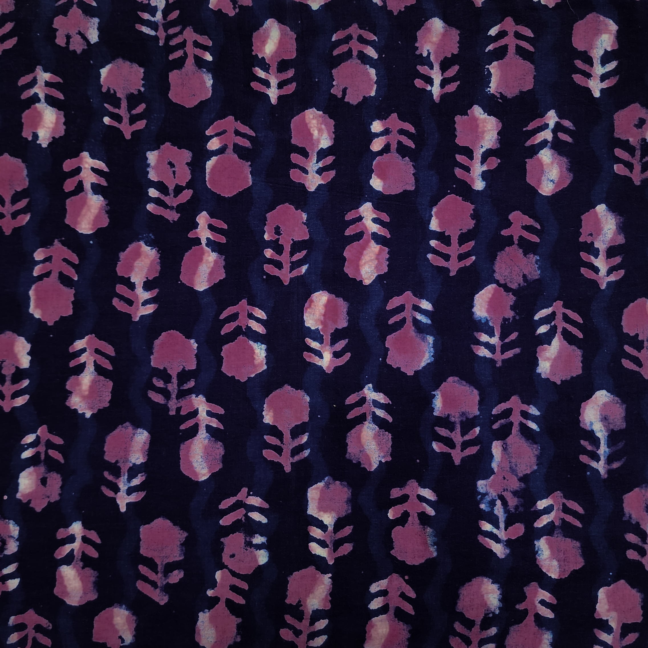 Pure Cotton Dabu Navy Blue With Pink Flower Batik Motif Hand Block Pri ...
