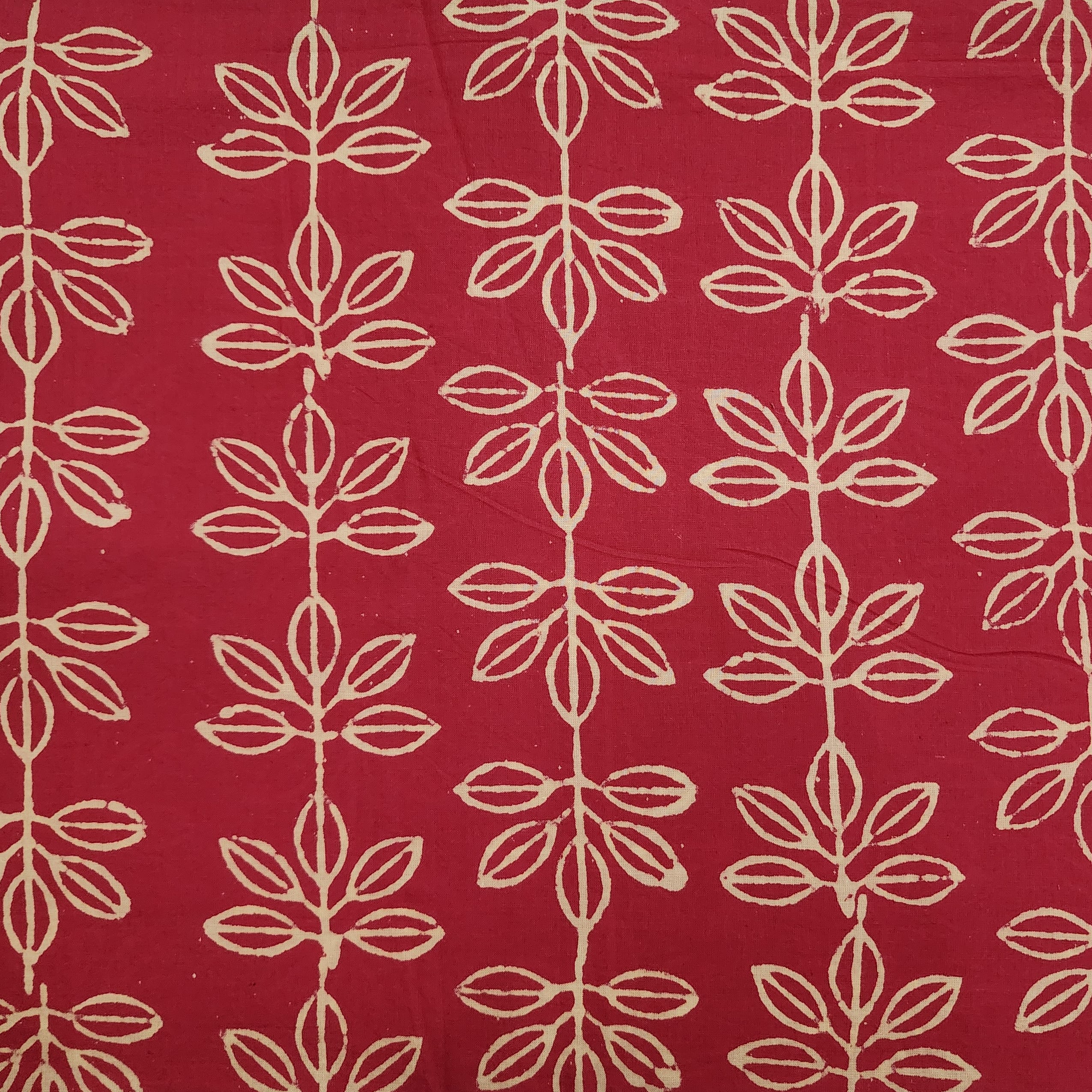 Pure Cotton Dabu Pinky Red With Cream Leafy Flower Hand Block Print Fa ...