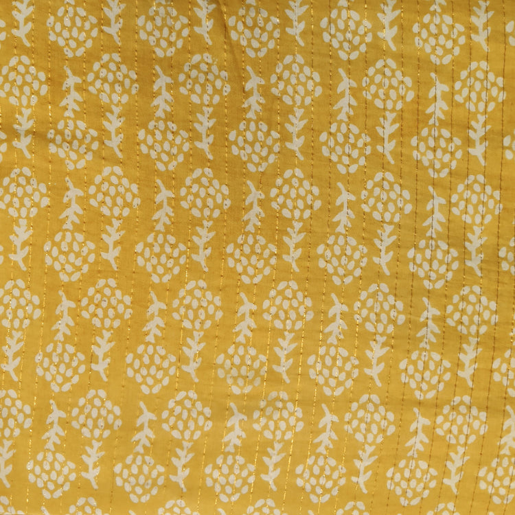 Pure Cotton Dabu Yellow Gold Kaatha Lurex With Flower Bud Motifs Hand ...