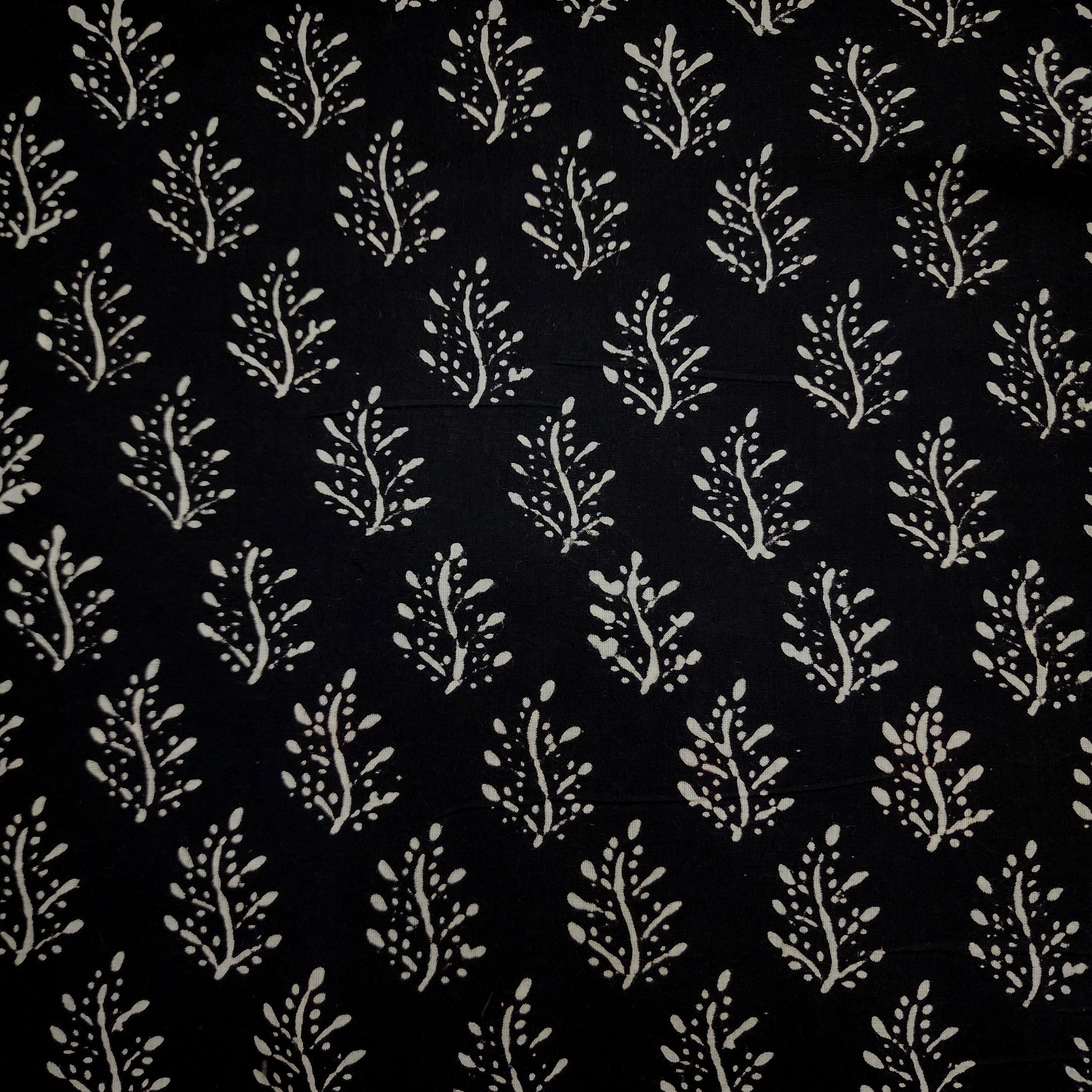 Pure Cotton Discharge Black With Fern Bush Hand Block Print Fabric ...