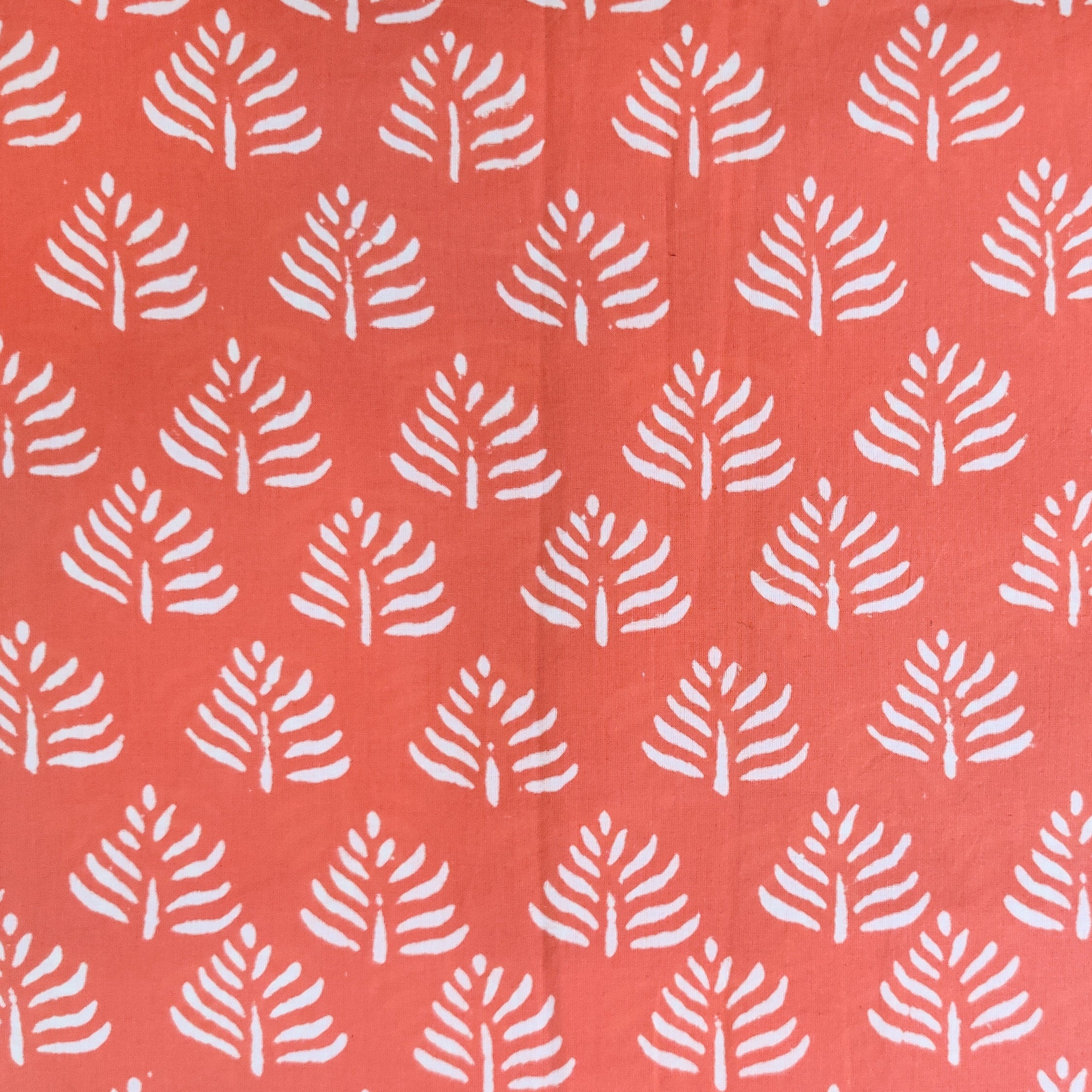 Pure Cotton Discharge Coral Peach With Yellow Cream Bush Motif Hand Bl ...