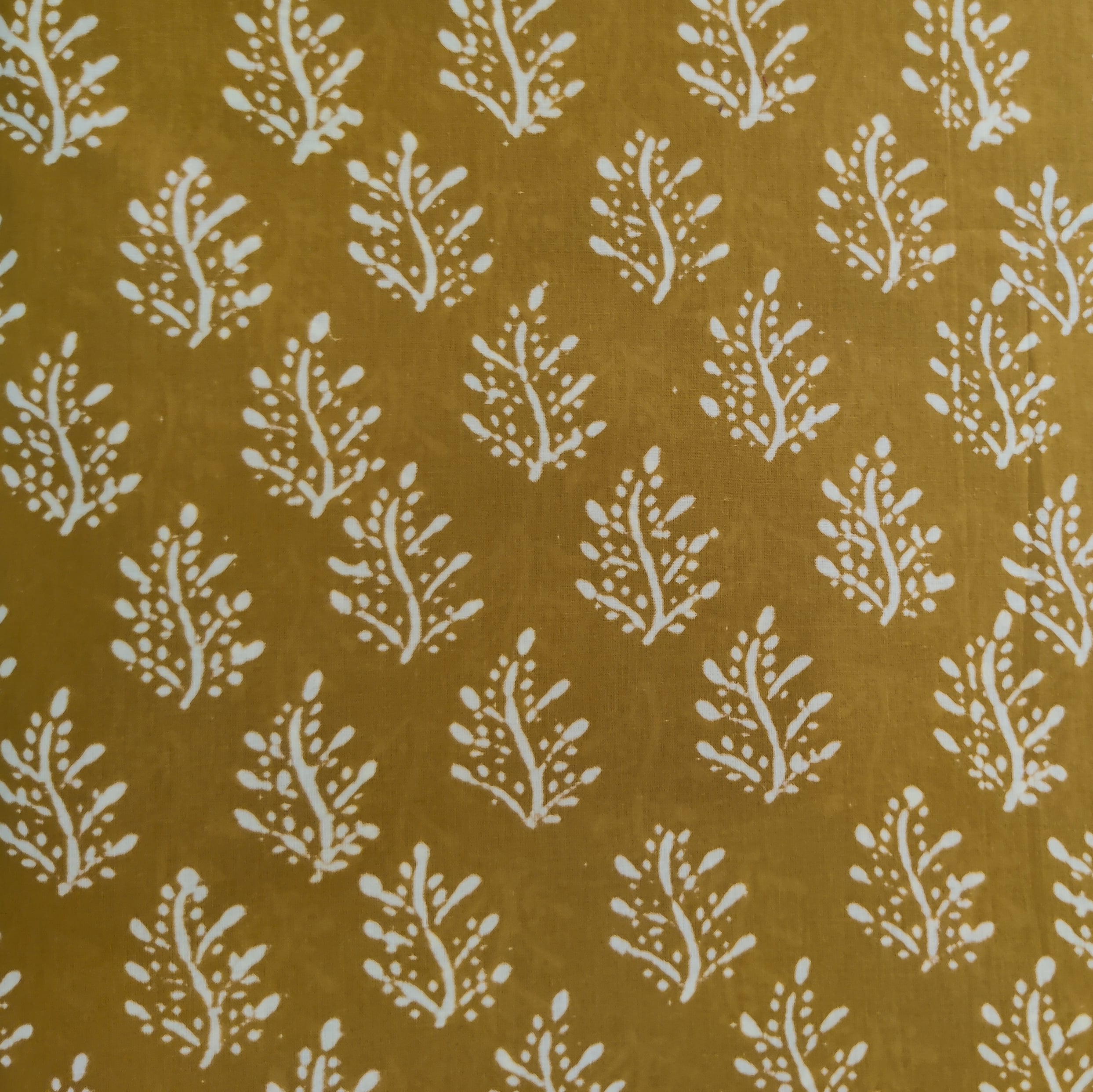 Pure Cotton Discharge Mustard With Bush Motif Hand Block Print Fabric ...