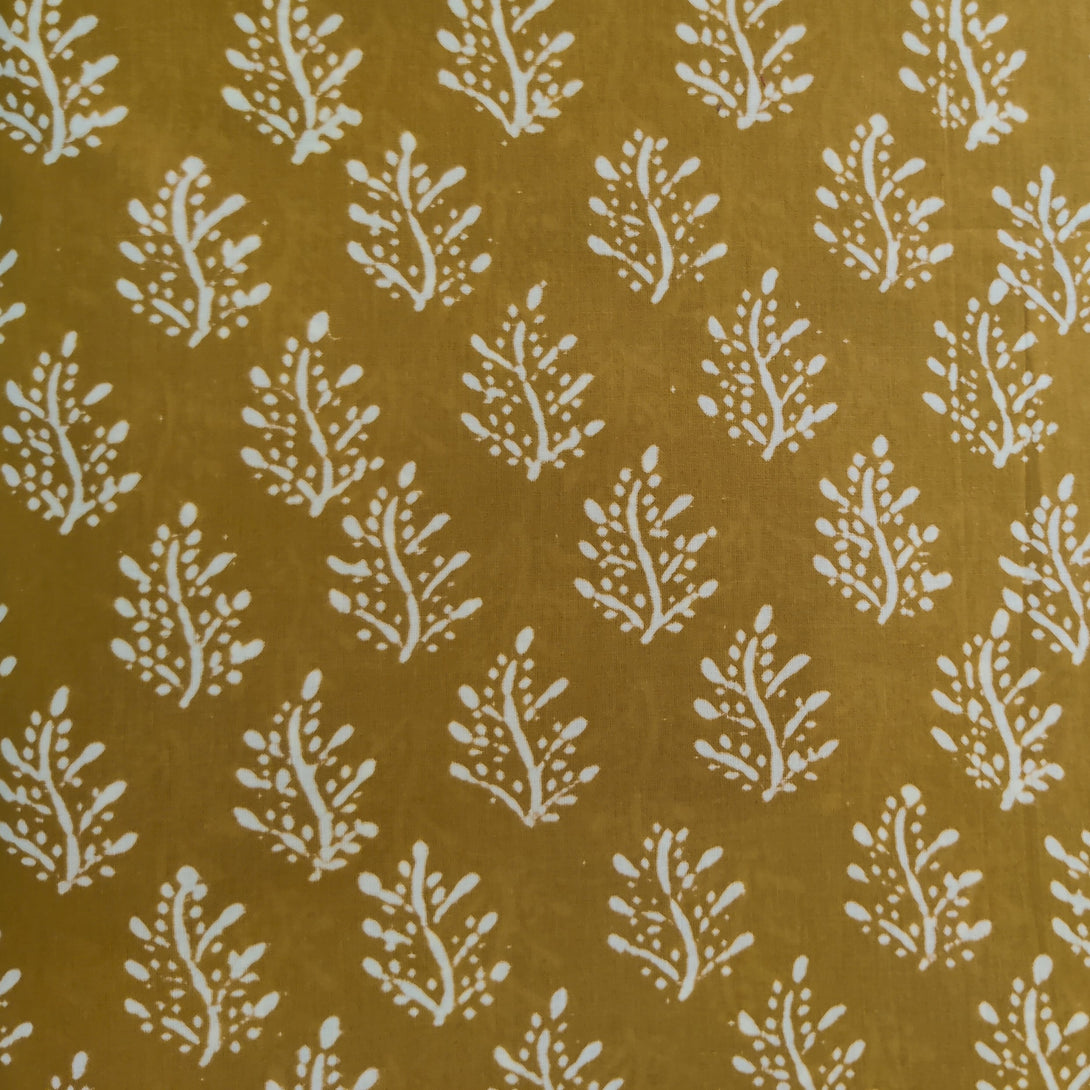 Pure Cotton Discharge Mustard With Bush Motif Hand Block Print Fabric ...