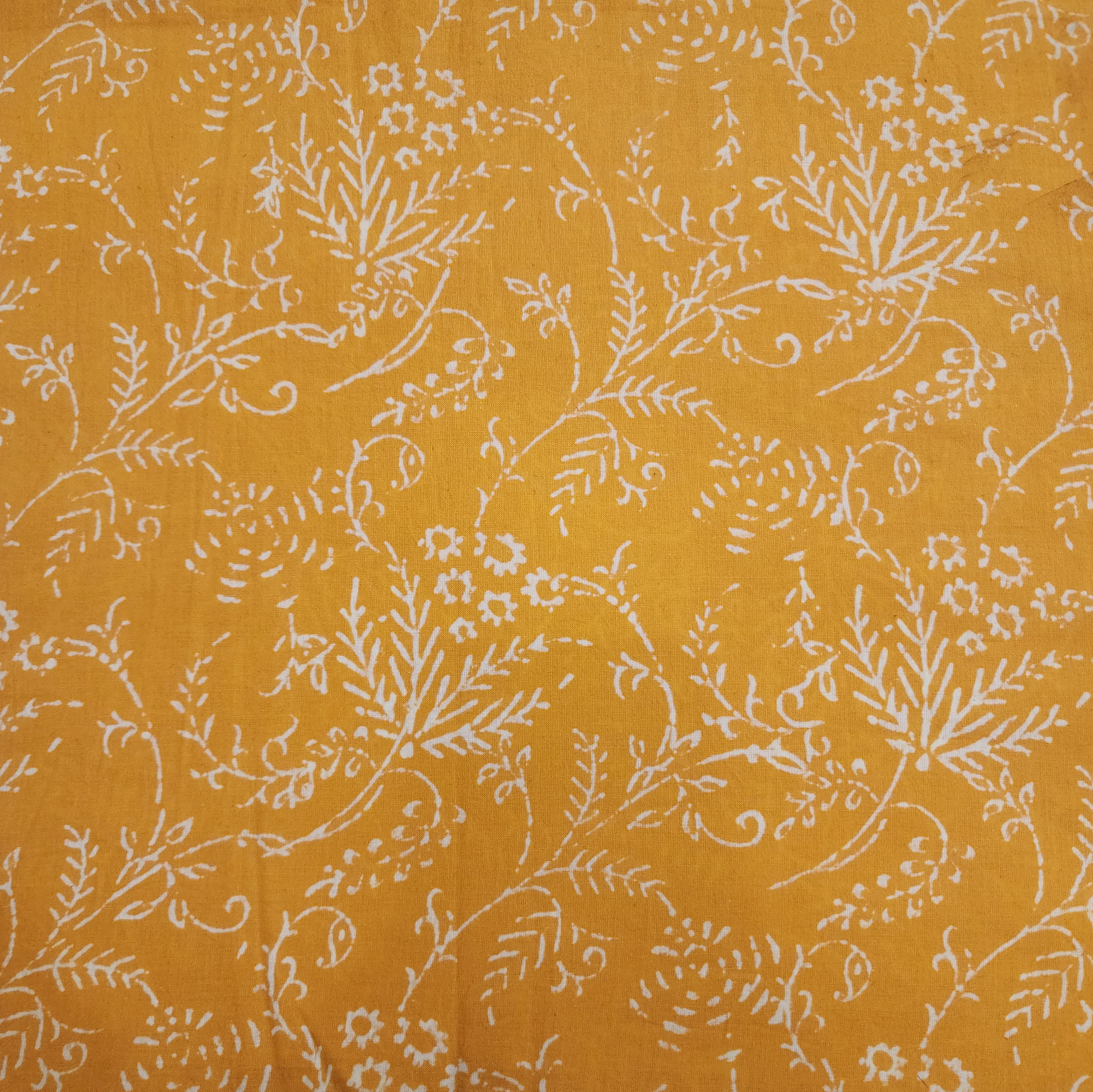 Pure Cotton Discharge Yellow With All Over Jaal Hand Block Print Fabri ...