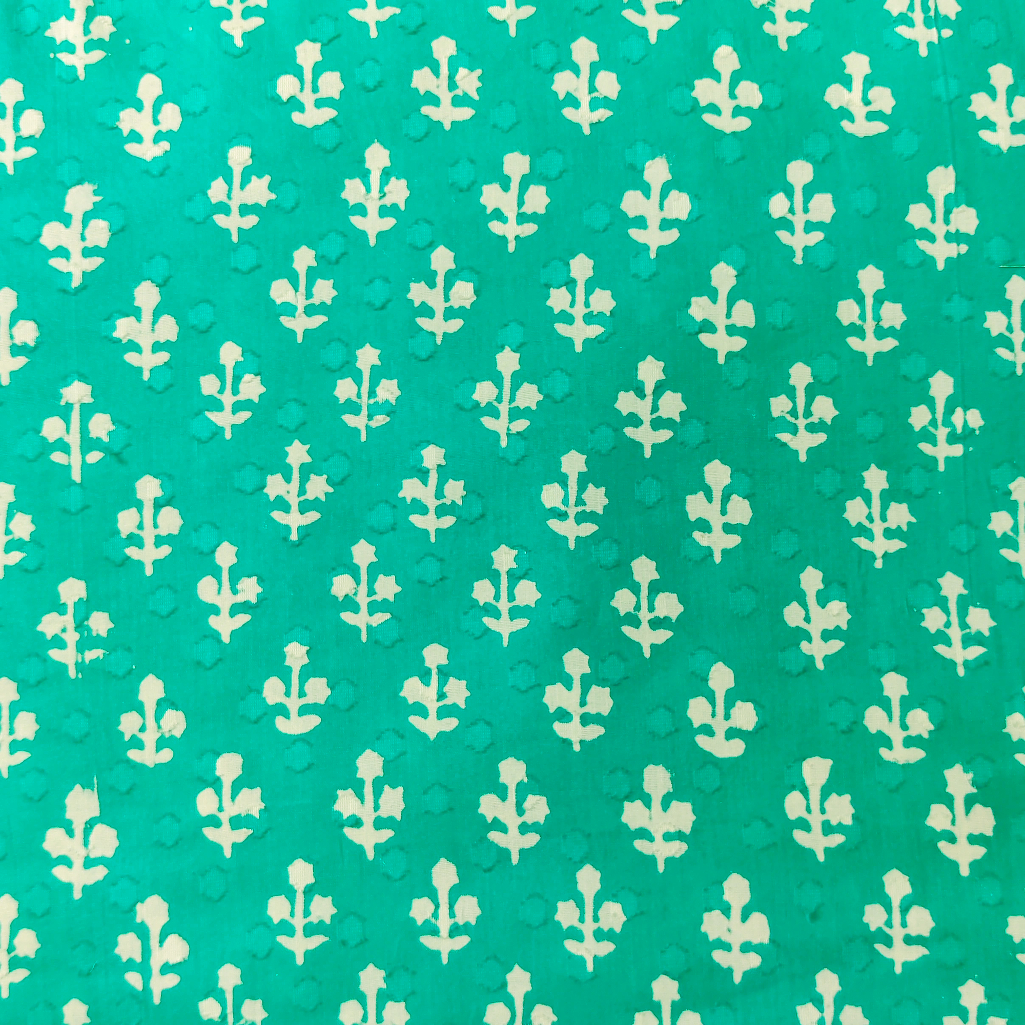 Pre-cut Pure Cotton Doby Dabu Tealish Blue With Tiny Cream Motif Hand ...