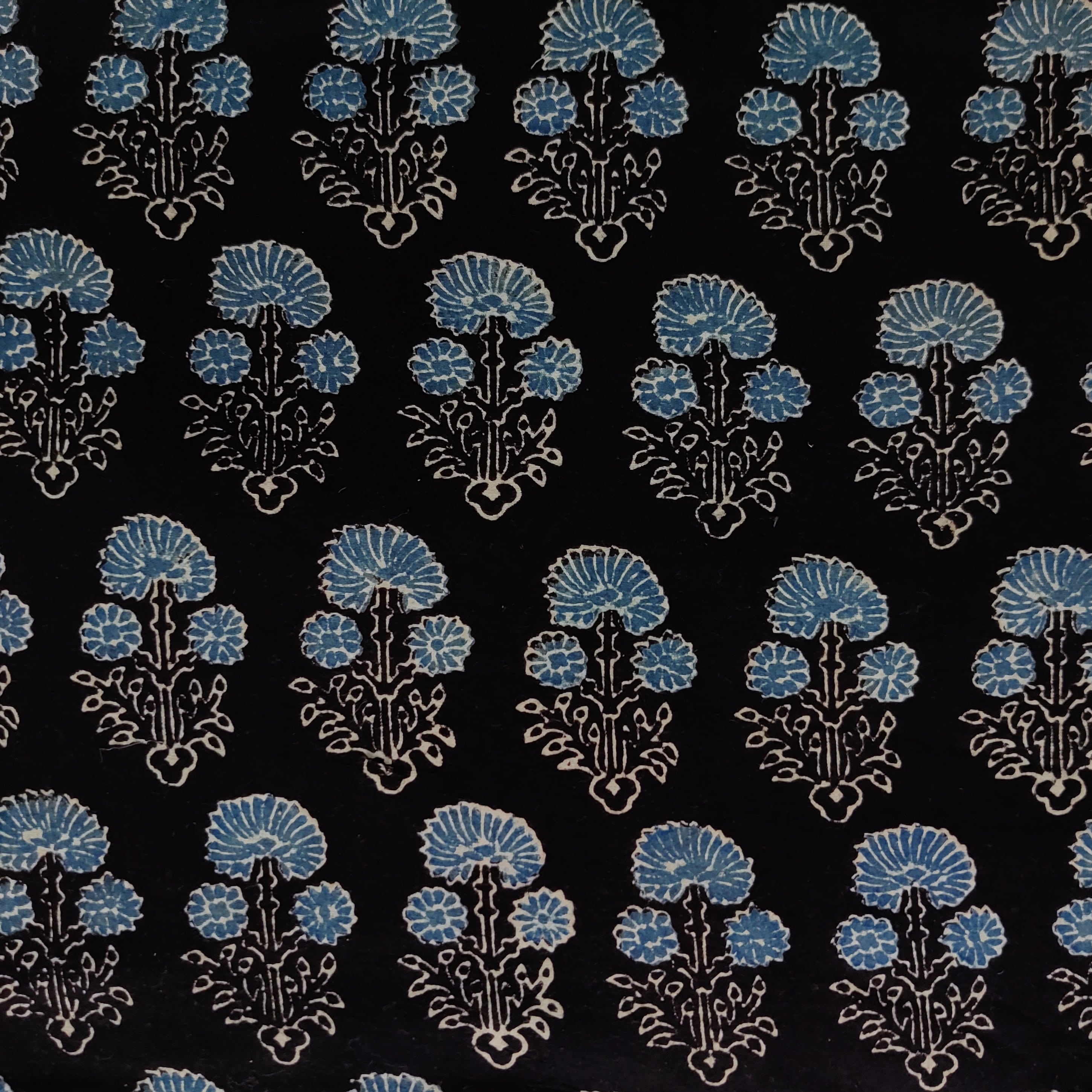Pure Cotton Double Ajrak Black With Blue Ajrak Motifs Hand Block Print – Sanskruti