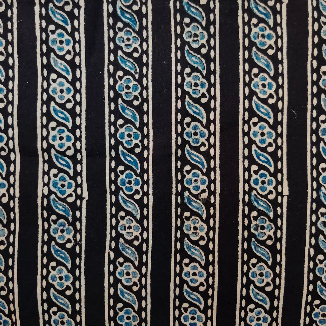 pre-cut ( 2 meter )Pure Cotton Double Ajrak Black With Blue Border Han – Sanskruti