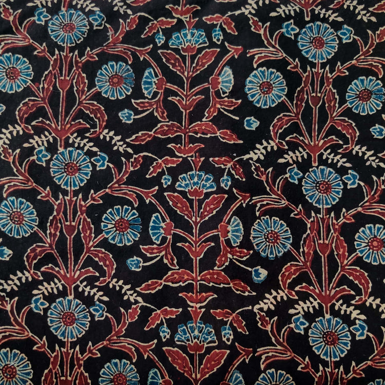 Pure Cotton Double Ajrak Black With Blue Maroon Wild Flower Jaal Hand – Sanskruti