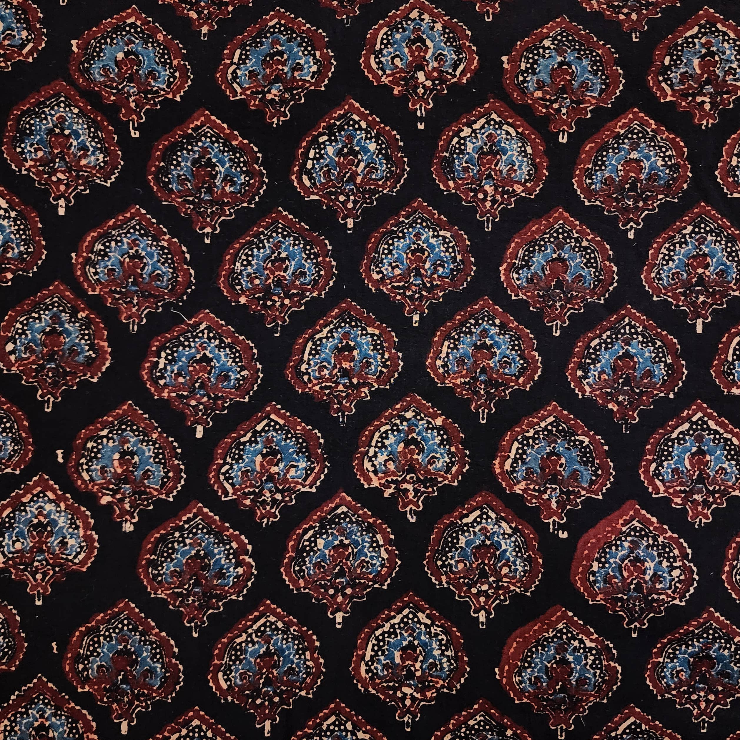 Pure Cotton Double Ajrak Black With Intricate Mehendi Pattern Hand Blo ...