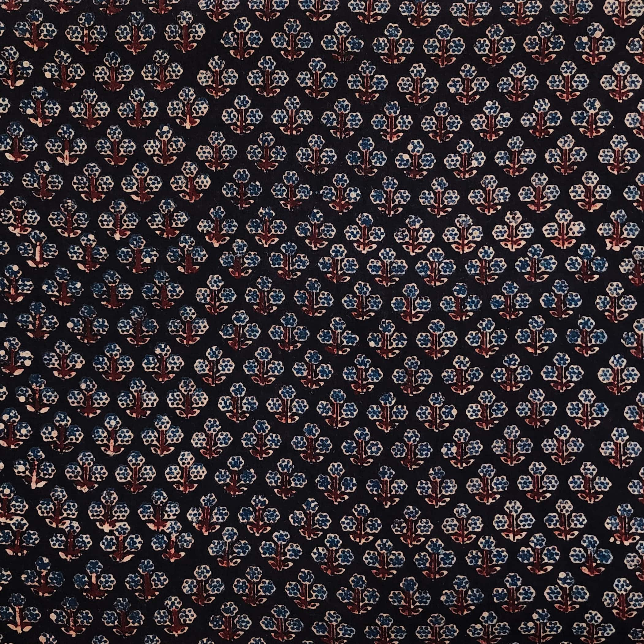 Pure Cotton Double Ajrak Black With Very Tiny Three Flower Plant Hand ...