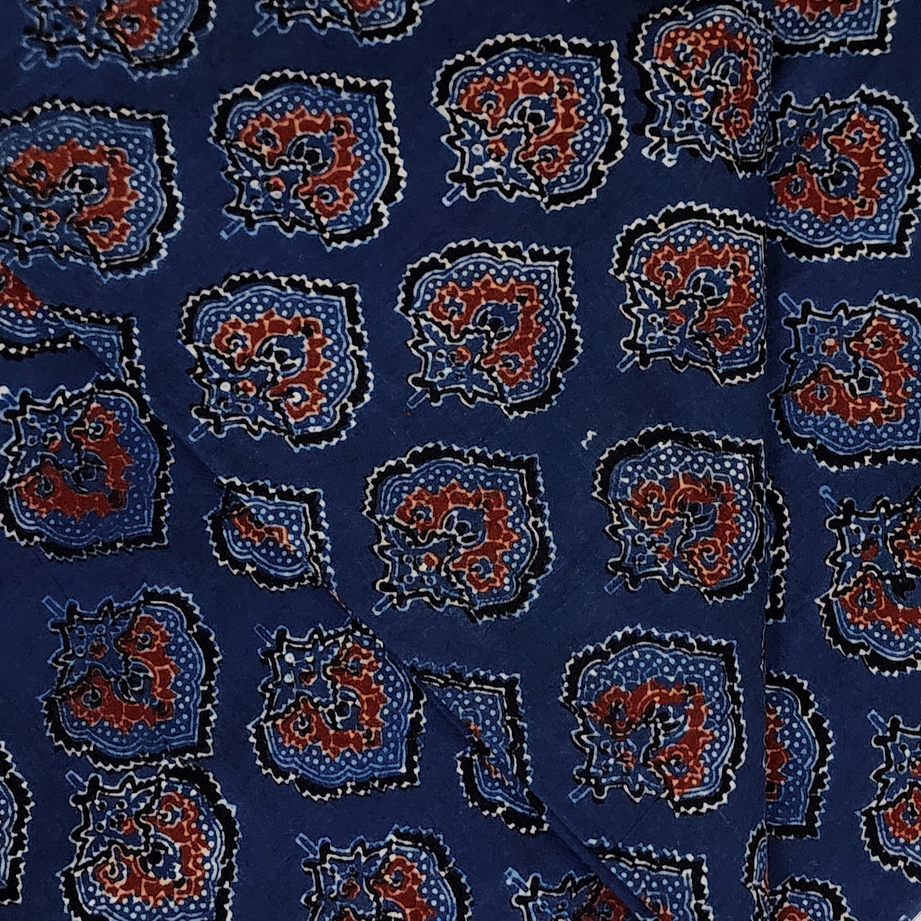 Pure Cotton Double Ajrak Blue With Intricate Mehendi Pattern Hand Bloc ...