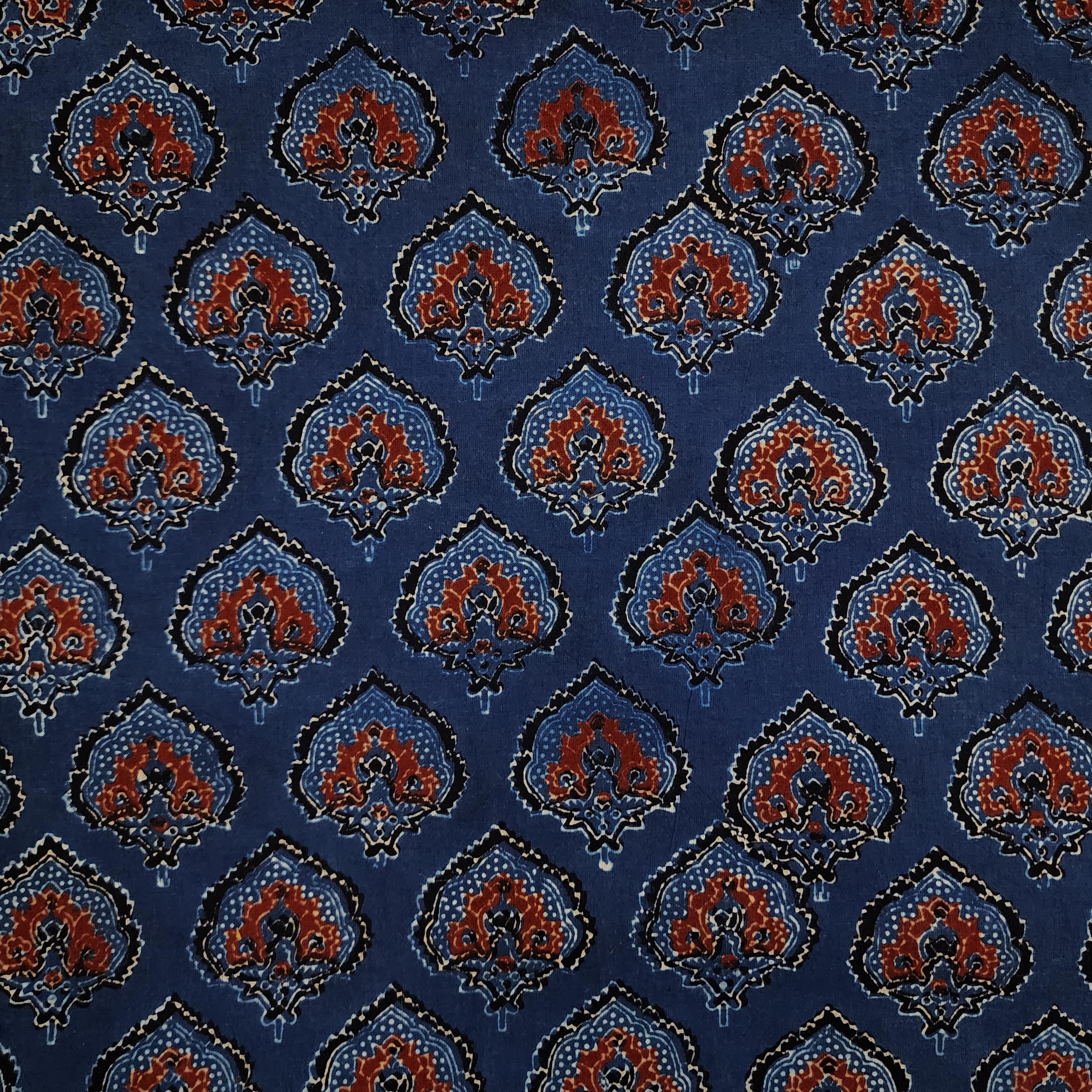 Pure Cotton Double Ajrak Blue With Intricate Mehendi Pattern Hand Bloc ...