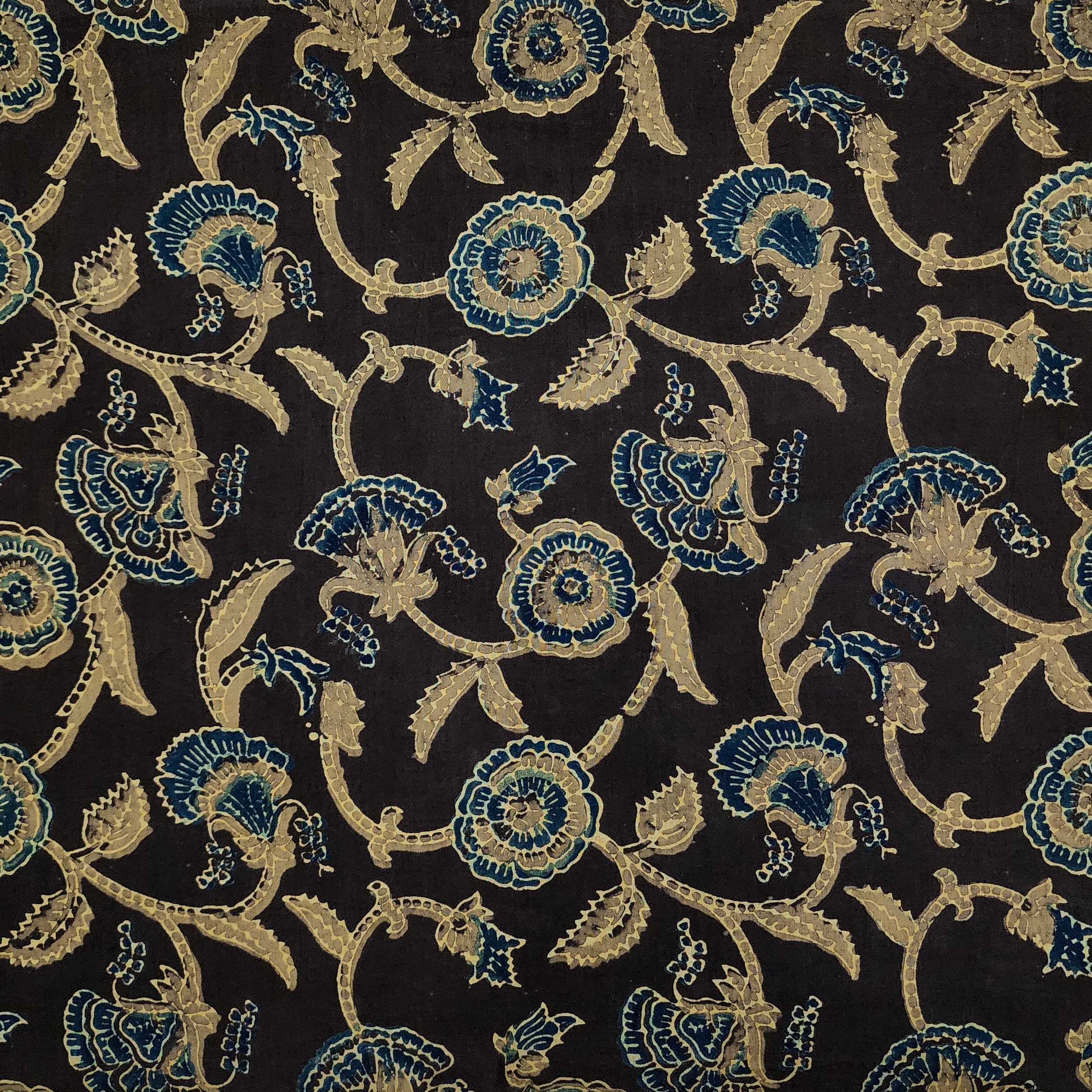 Pure Cotton Double Ajrak Brown With Blue Floral Jaal Hand Block Print ...