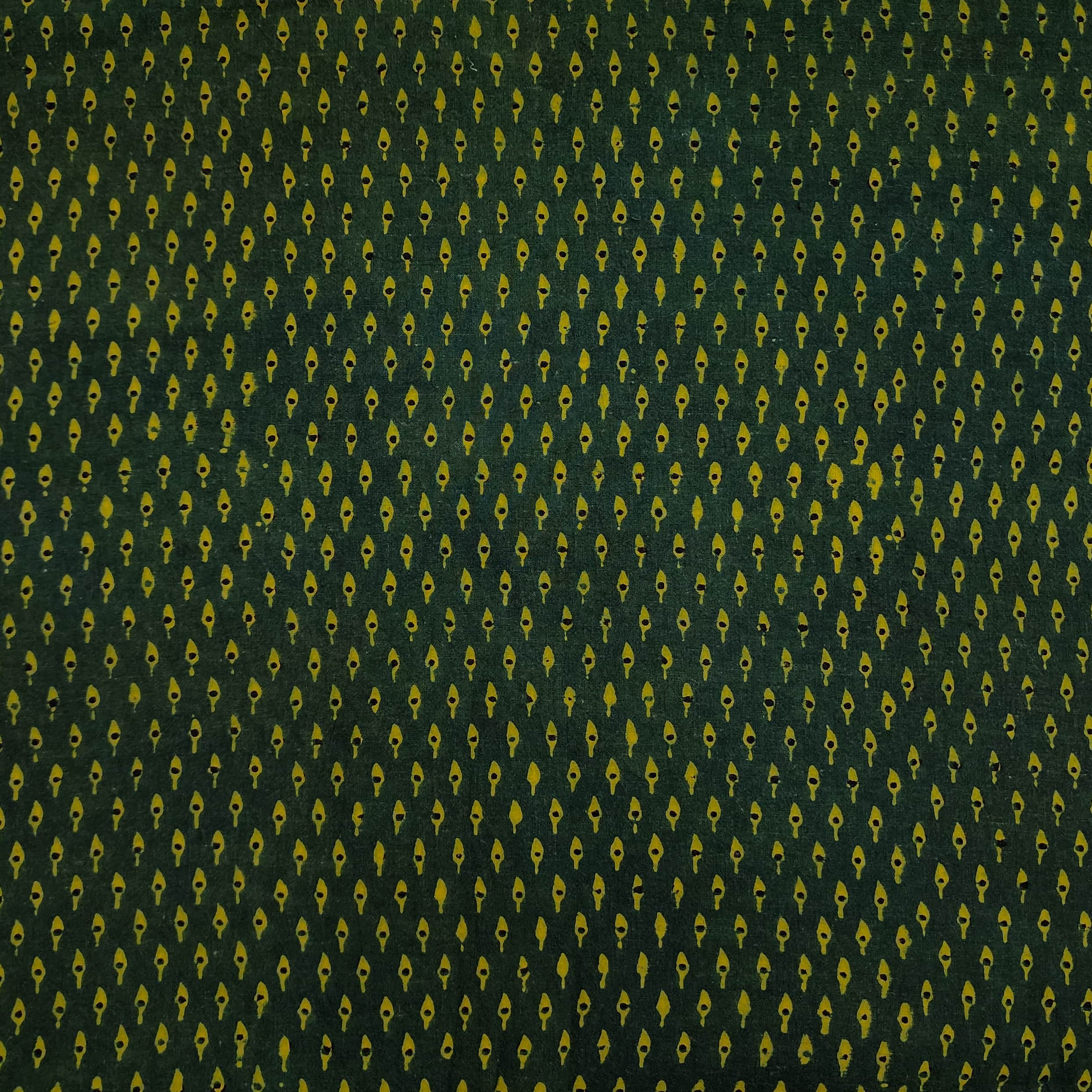 Pure Cotton Double Ajrak Green With Tiny Motifs Hand Block Print Fabri ...