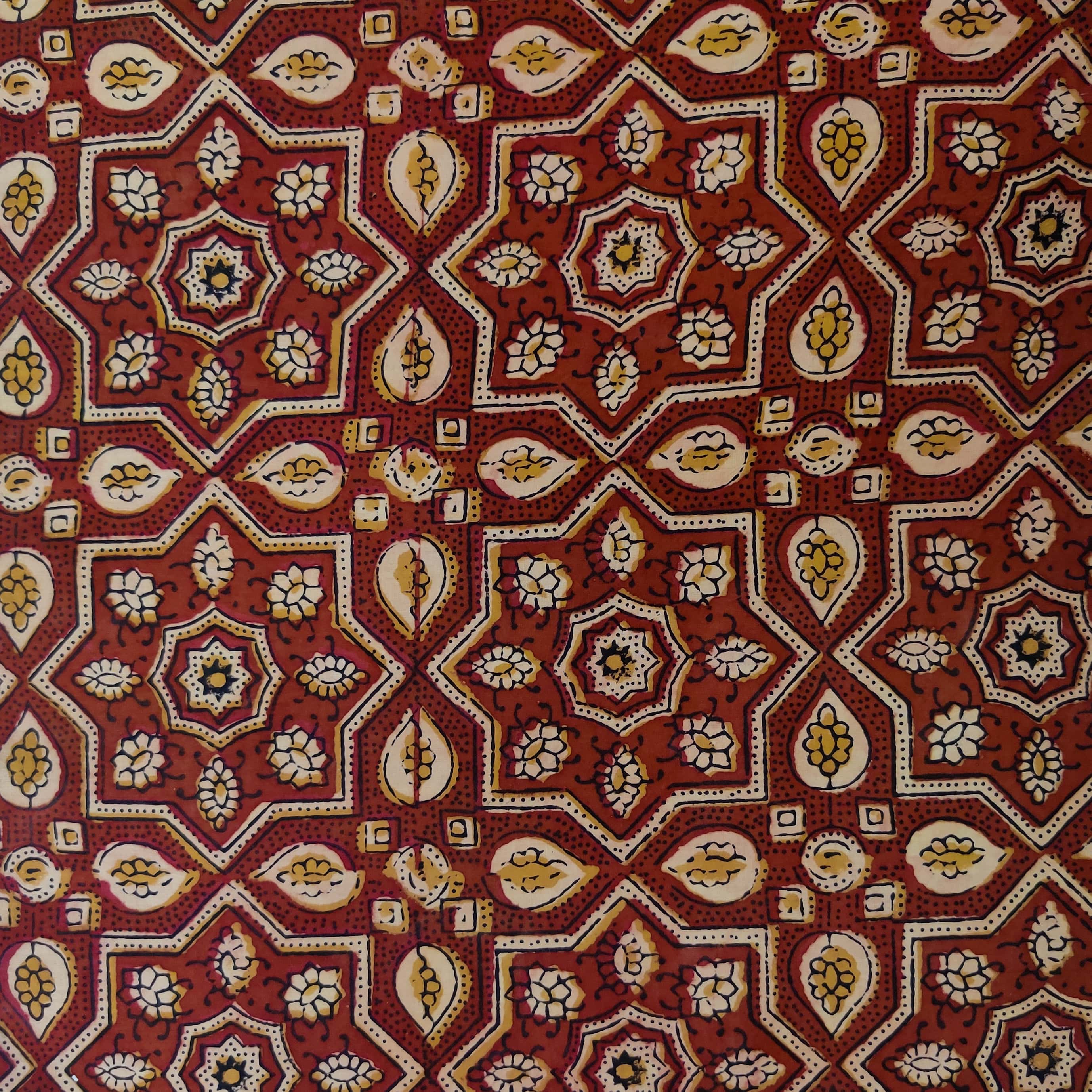 Pre cut 2 meter Pure Cotton Double Ajrak With Persia Tiles Hand Block – Sanskruti