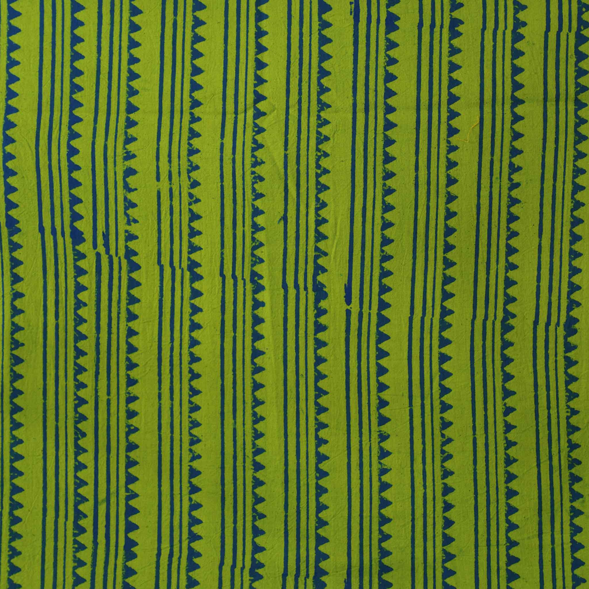 Pure Cotton Gamthi Green With Blue Stripes Border Hand Block Print Fab ...