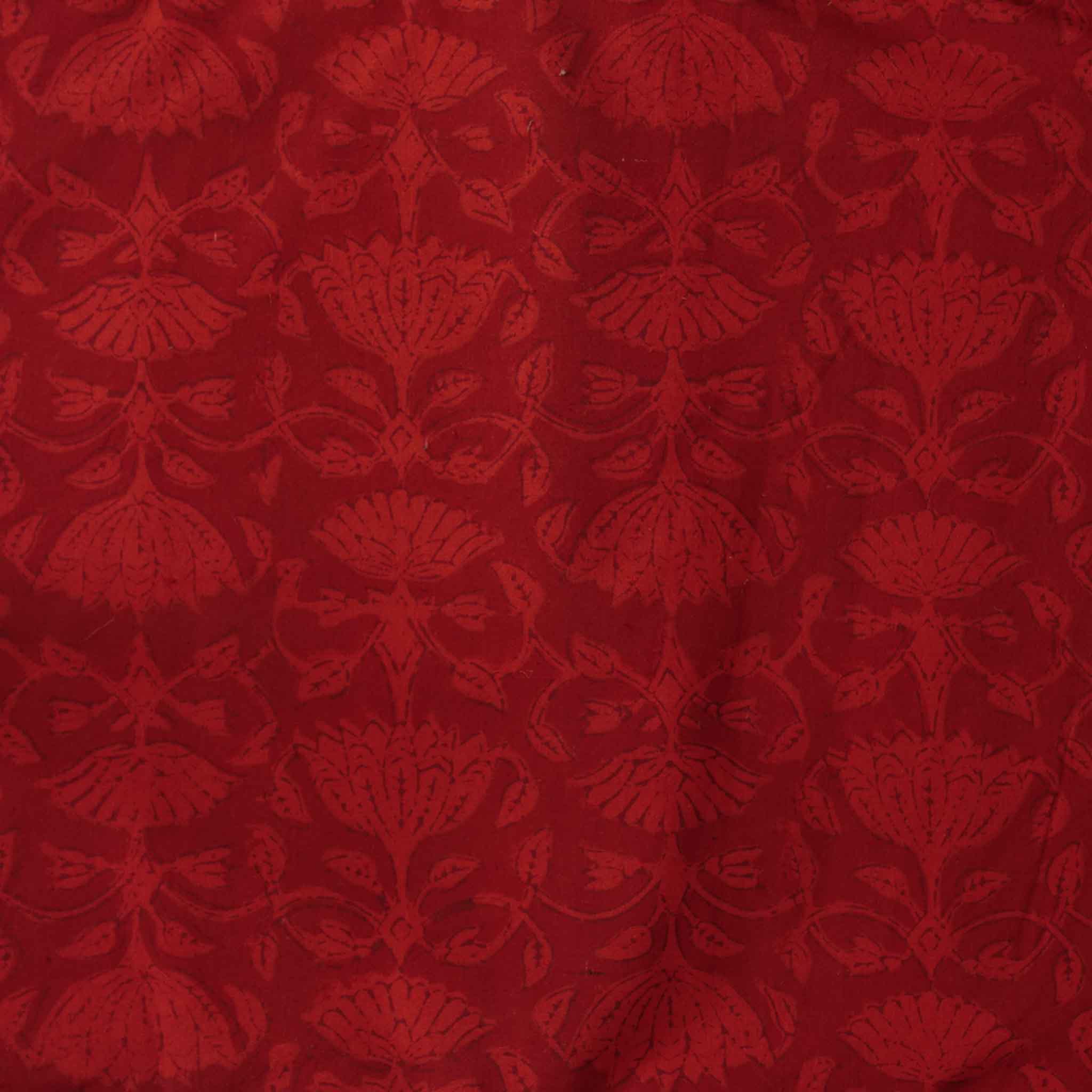 Pure Cotton Gamthi Red With Light Red Leafy Lotus Creeper Hand Block P ...