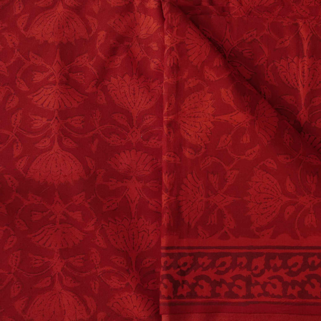 Pure Cotton Gamthi Red With Light Red Leafy Lotus Creeper Hand Block P ...