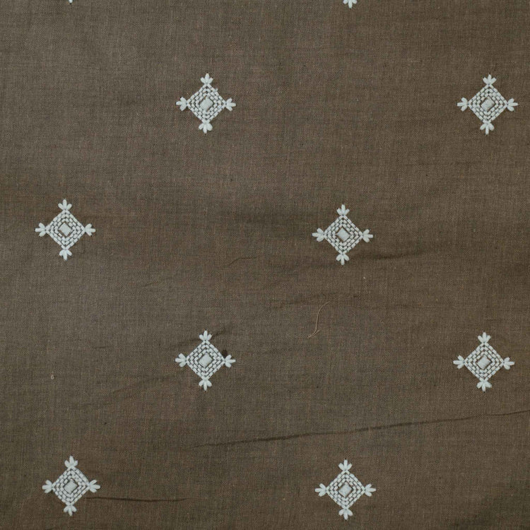 Pure Cotton Handloom Brown With Cream Embroidery Hand Block Print Fabr ...