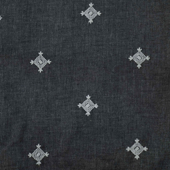 Pure Cotton Handloom Grey With Cream Embroidery Hand Block Print Fabri ...