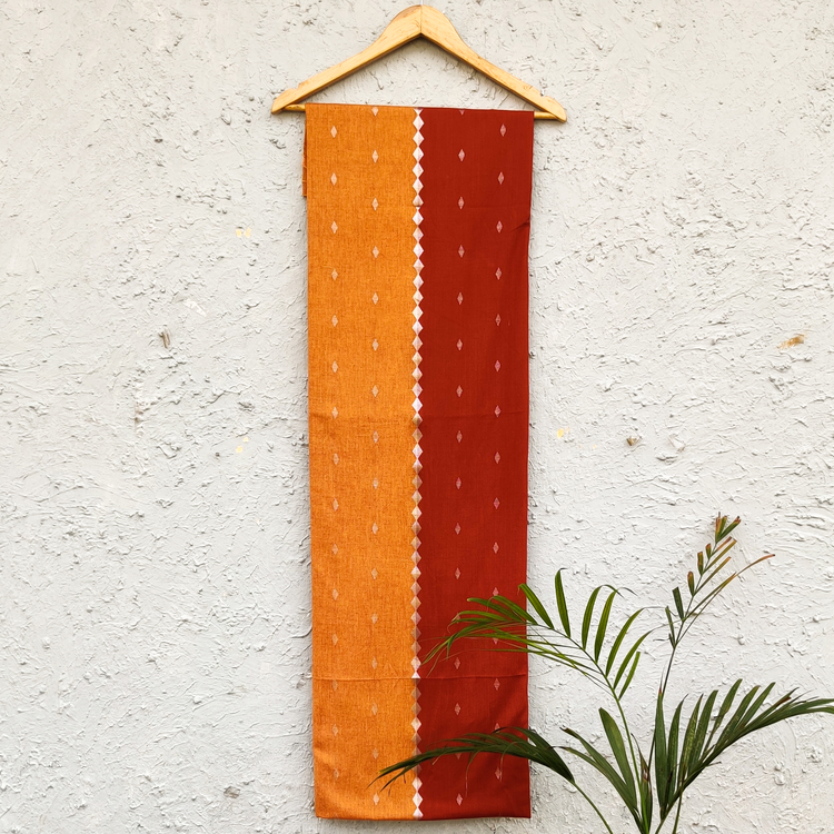 Pure Cotton Handloom Half And Half Shades Of Brown Fabric With Woven A ...