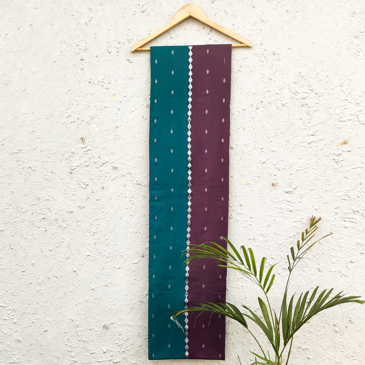 Pure Cotton Handloom Half And Half Teal Purple Fabric With Woven All O ...