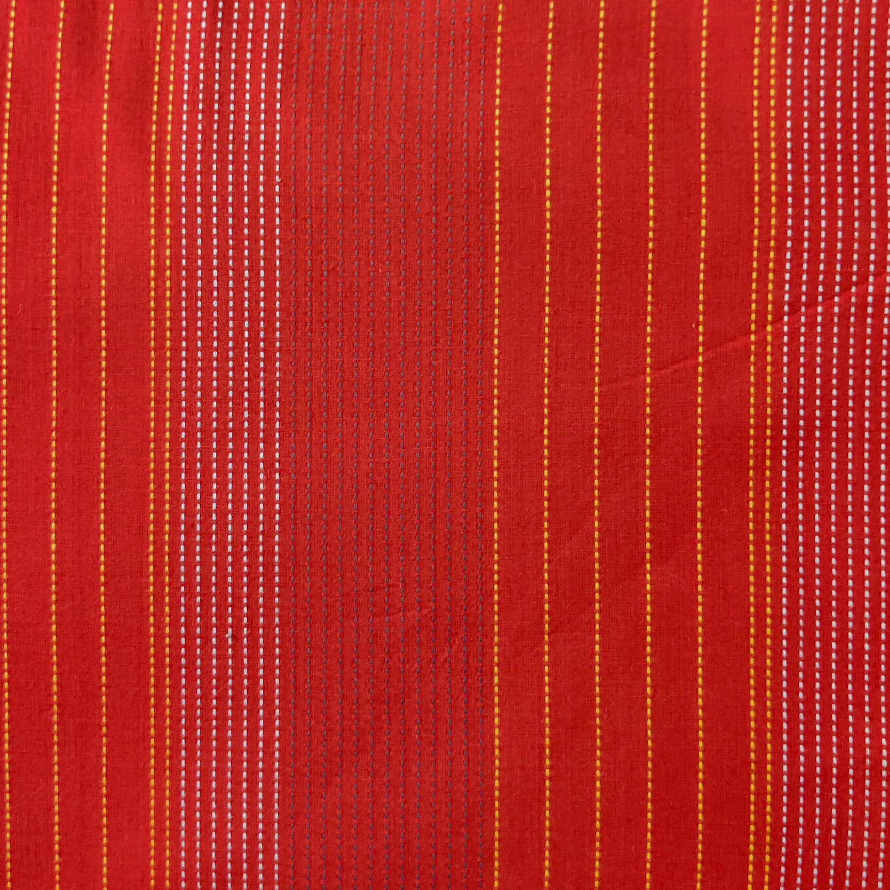 Pure Cotton Handloom Red With Multi Spaced Out Multi Colour Stripes Wo ...