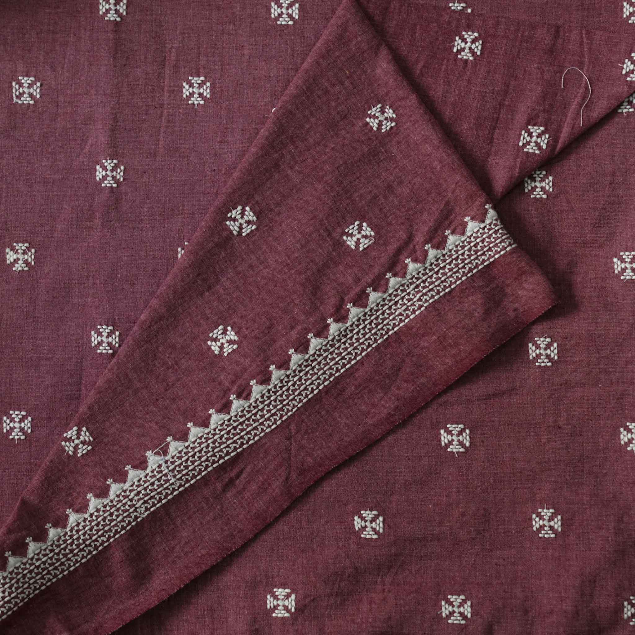 Pure Cotton Handloom Rosewood With All Over Embroidered Motifs And A B ...