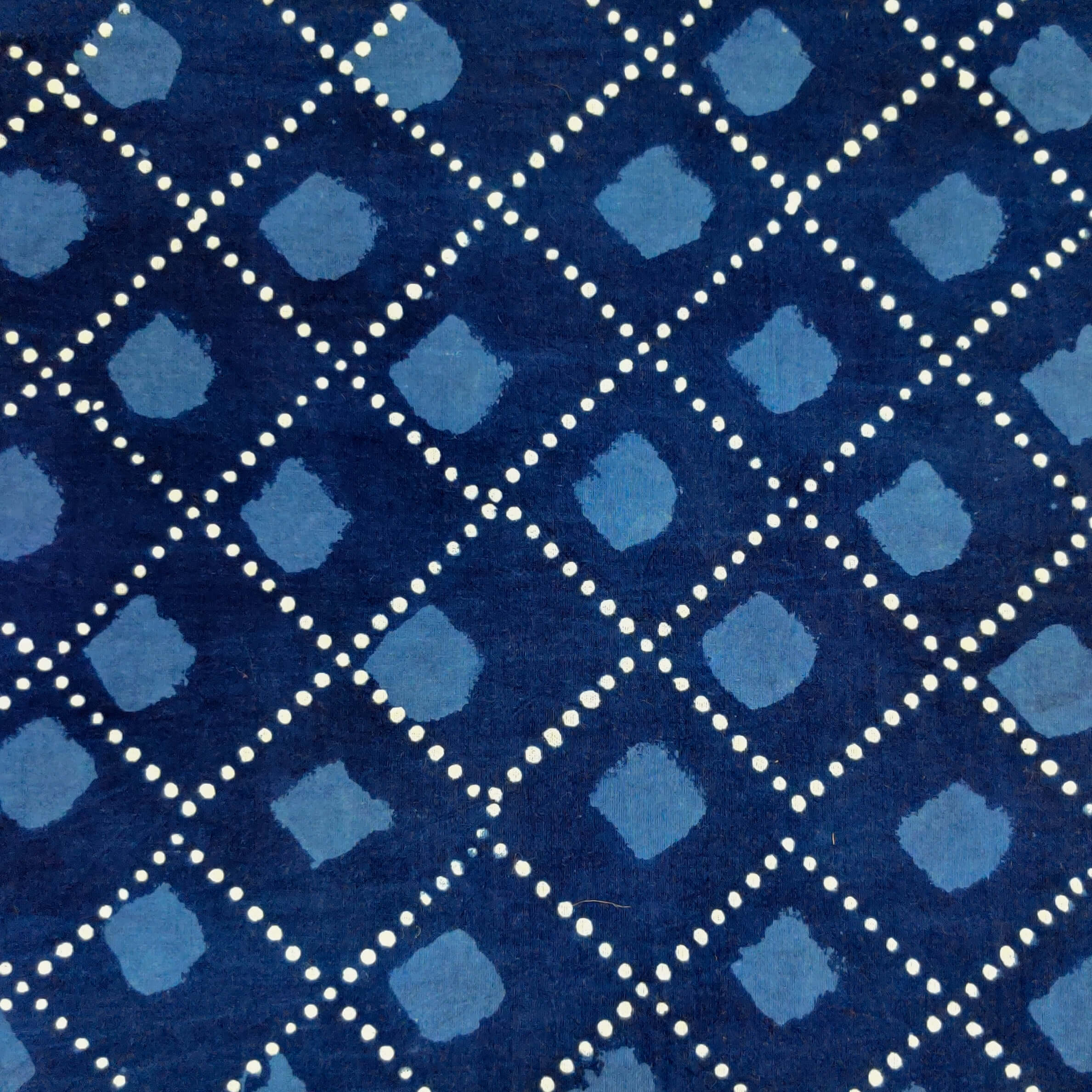 Pure Cotton Indigo Diagonal Shaded Dot Checks Wih Shaded Squares Hand ...