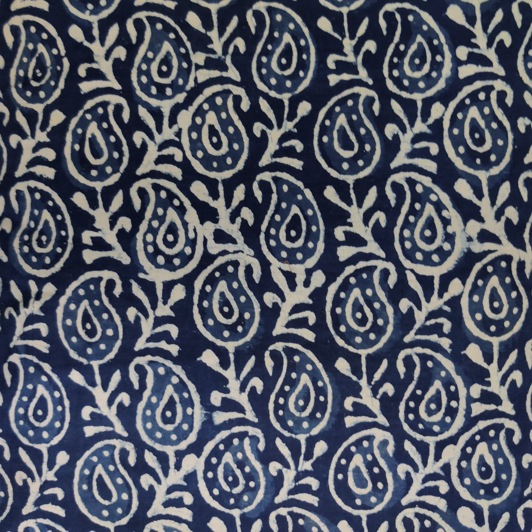 Pre-cut 2.30 meter Pure Cotton Indigo Kairi Jaal Hand Block Print Fabr ...