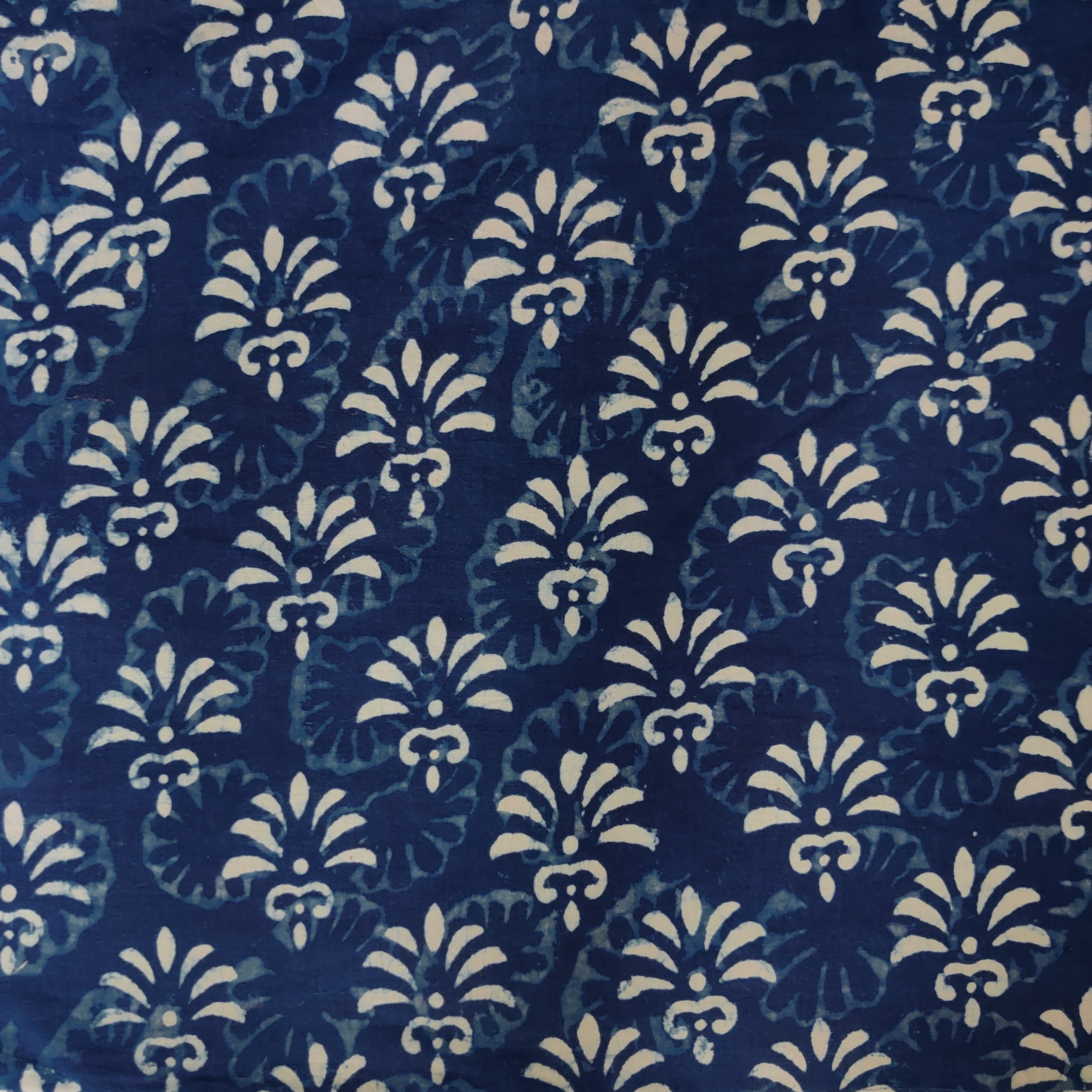 Pure Cotton Indigo Self Design With Bushy Motif Hand Block Print Fabri ...