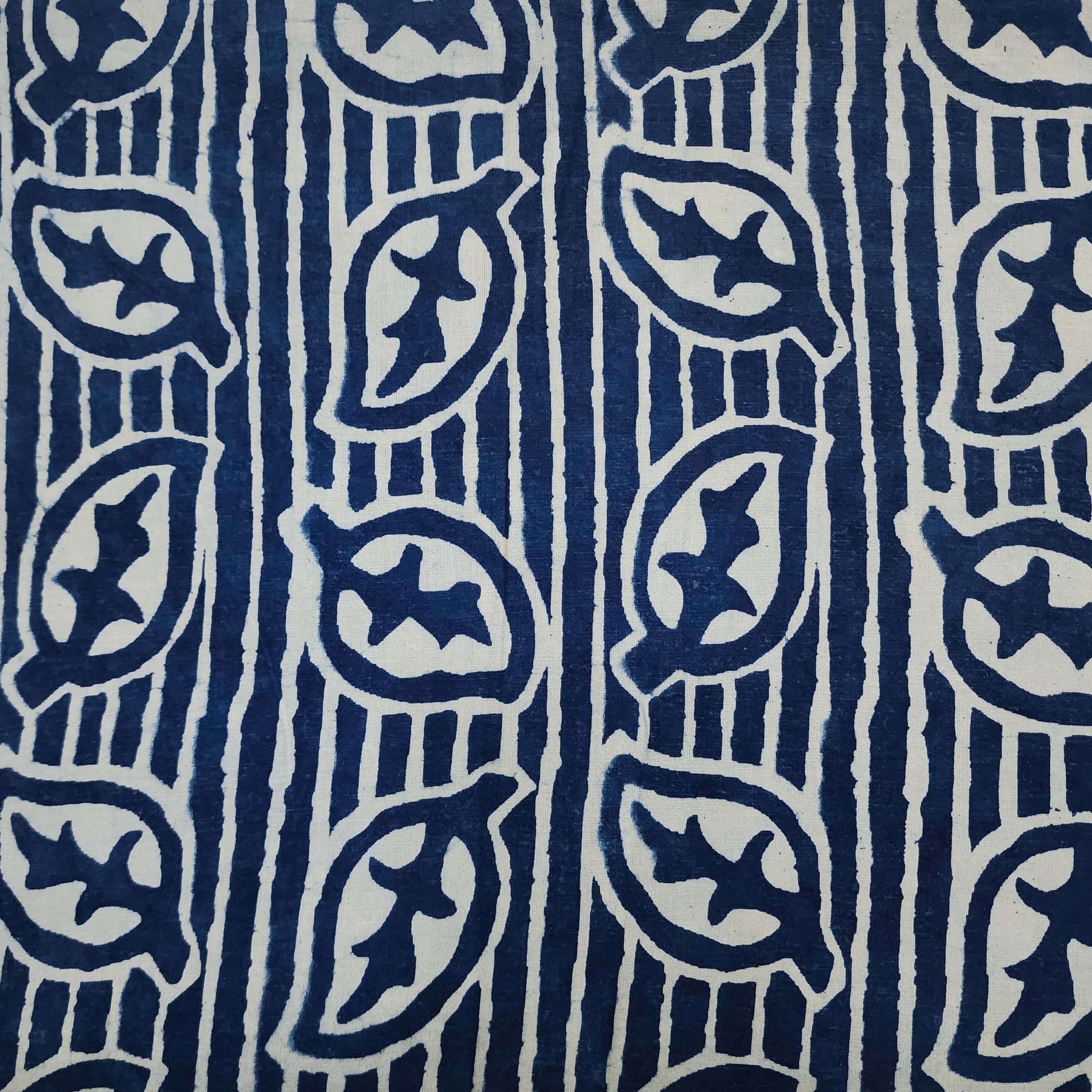 Pure Cotton Indigo Stripes With Leaf Motifs Hand Block Print Fabric ...