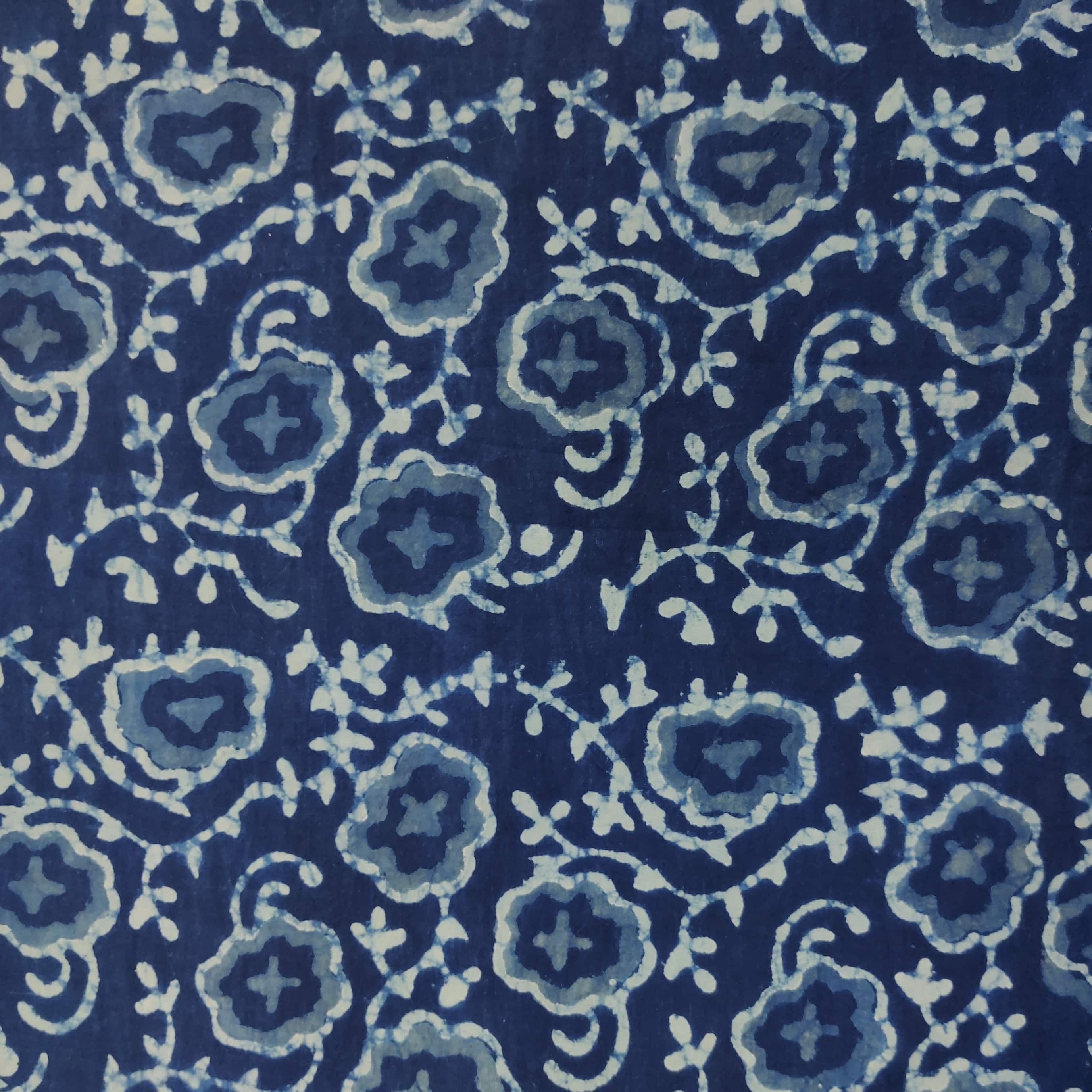 Pure Cotton Indigo With Cream Light Indigo Jaal Hand Block Print Fabri ...