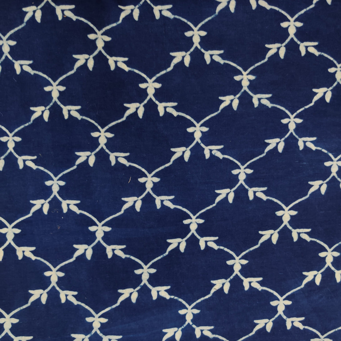 Pure Cotton Indigo With Leaf Jaali Hand Block Print Fabric – Sanskruti
