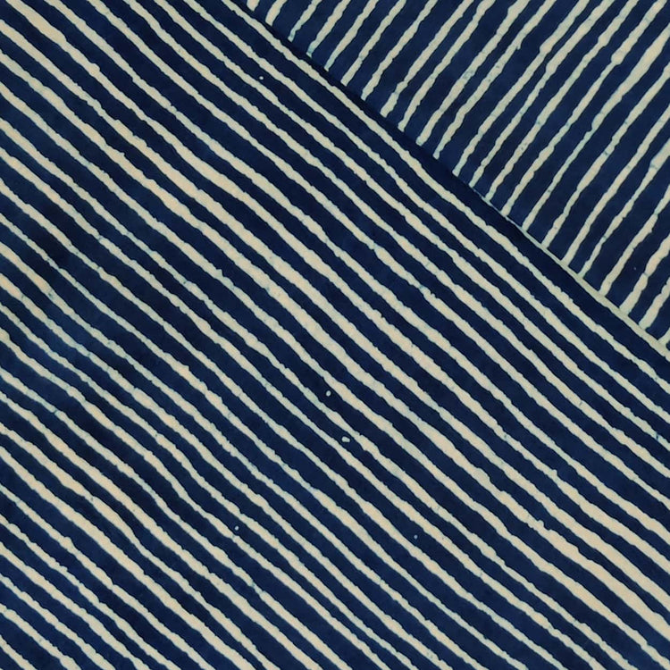 Pure Cotton Indigo With Stripes Hand Block Print Fabric – Sanskruti