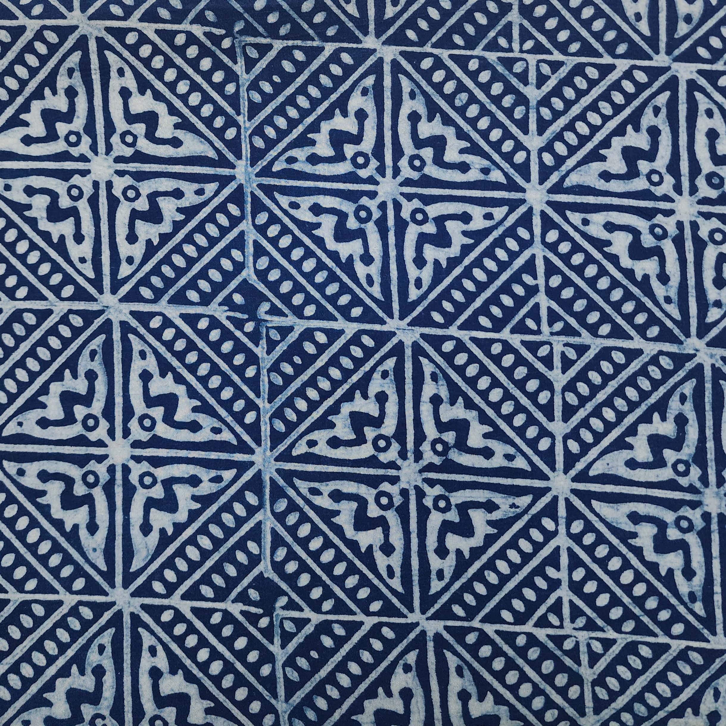 Pure Cotton Indigo With Vedic Geometric All Over Pattern Hand Block Pr ...
