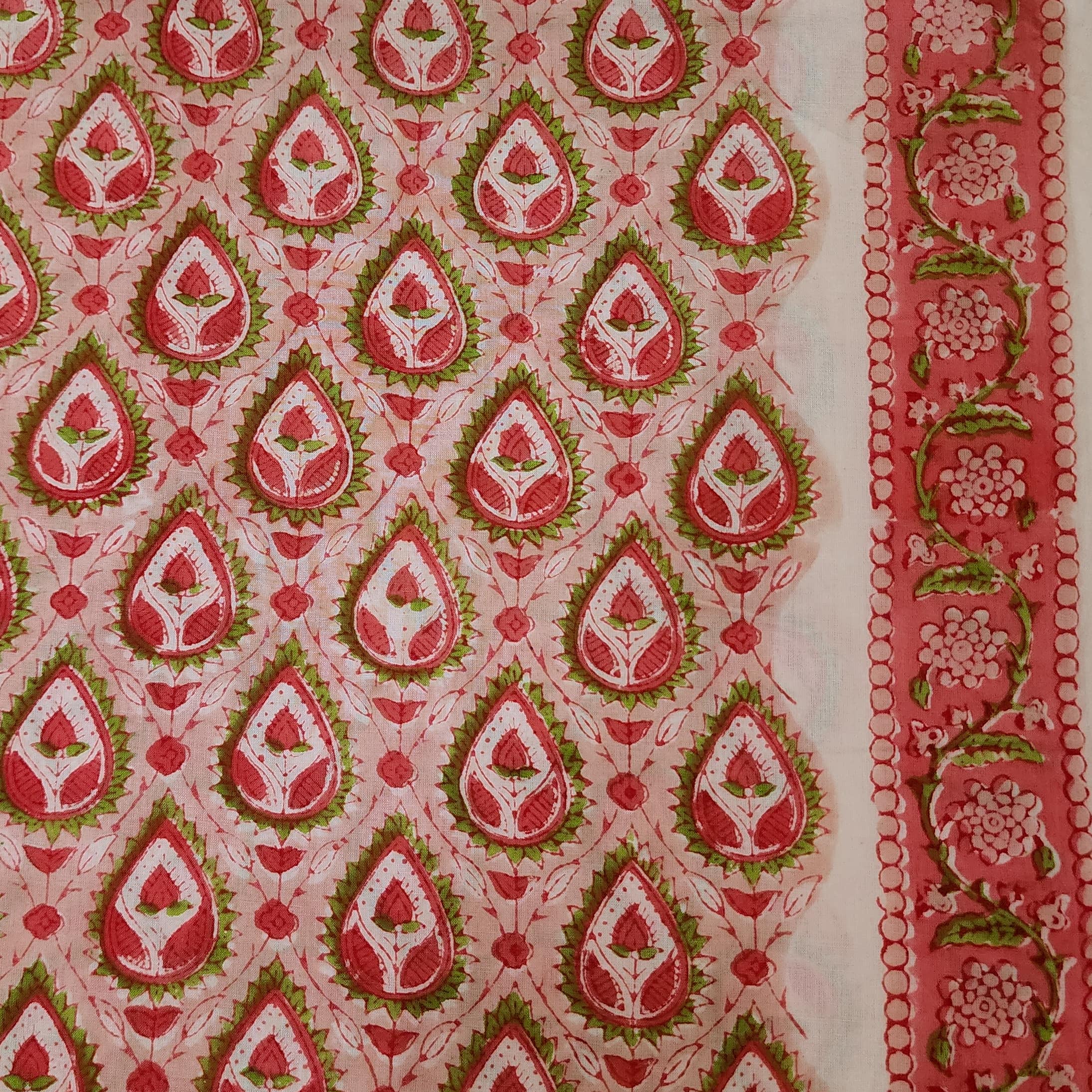 Pure Cotton Jaipuri Baby Pink With Peach Green All Over Pattern Hand B ...