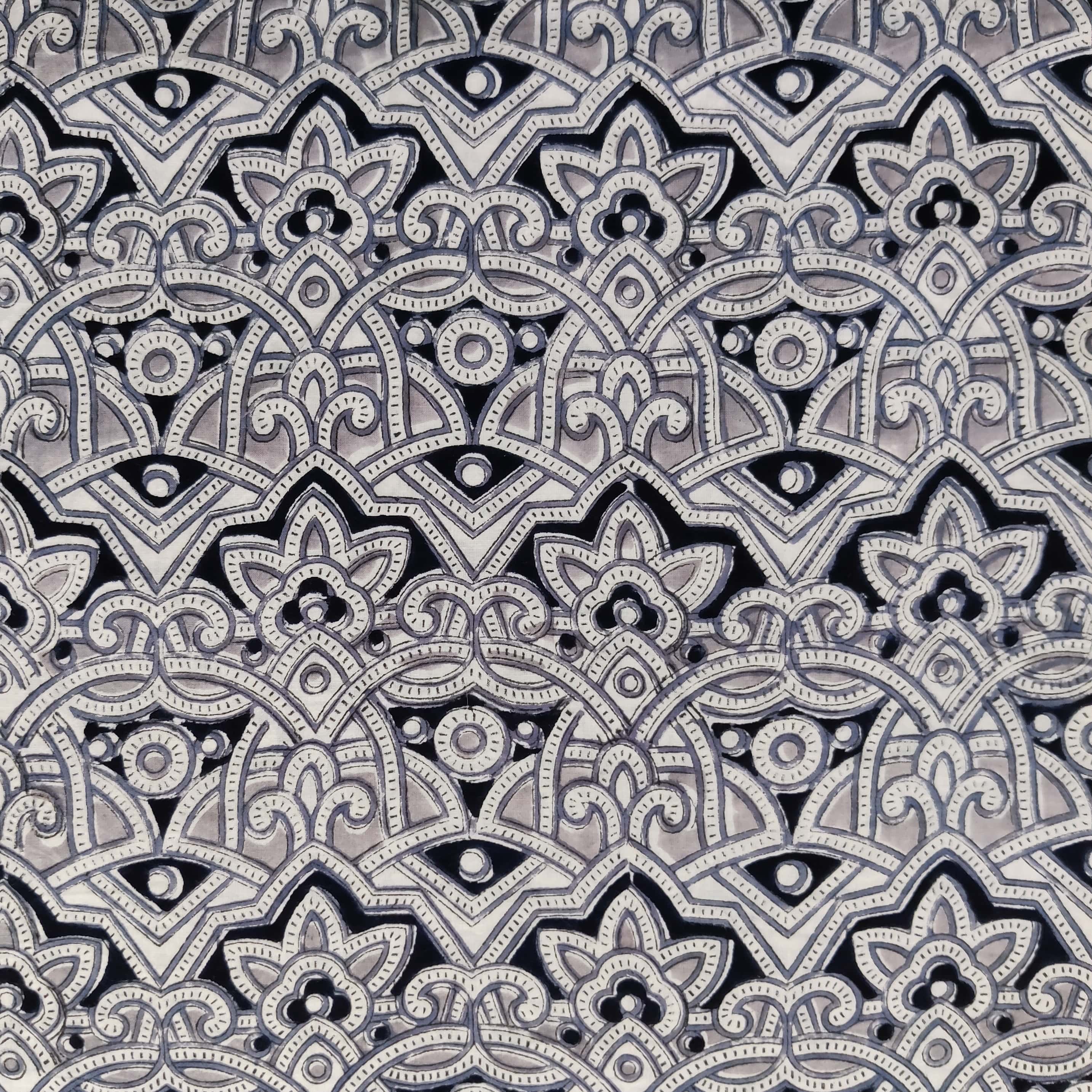 Pure Cotton Jaipuri Black Grey All Over Pattern Hand Block Print Fabri ...