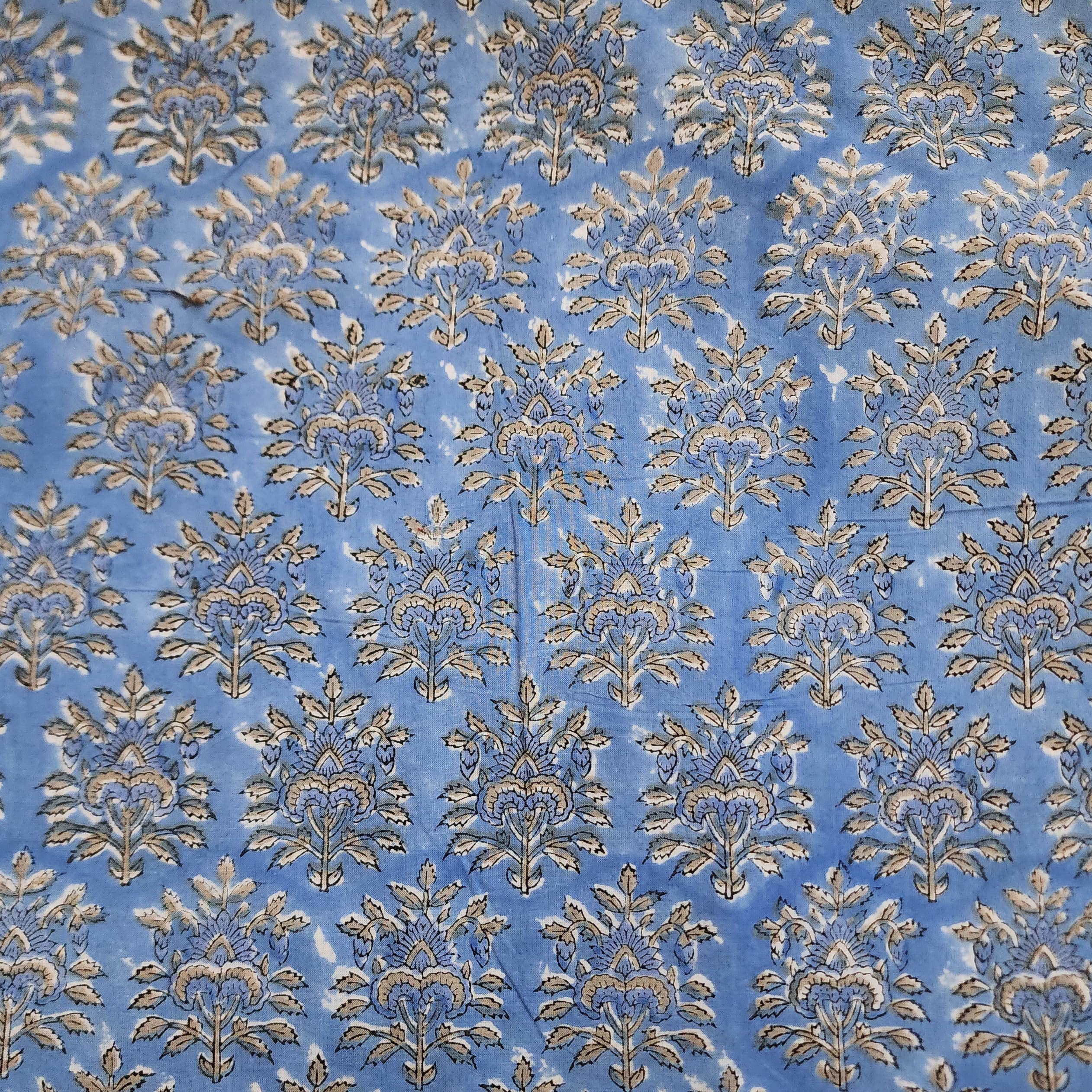 Pure Cotton Jaipuri Blue With Bush Motif Hand Block Print Fabric ...