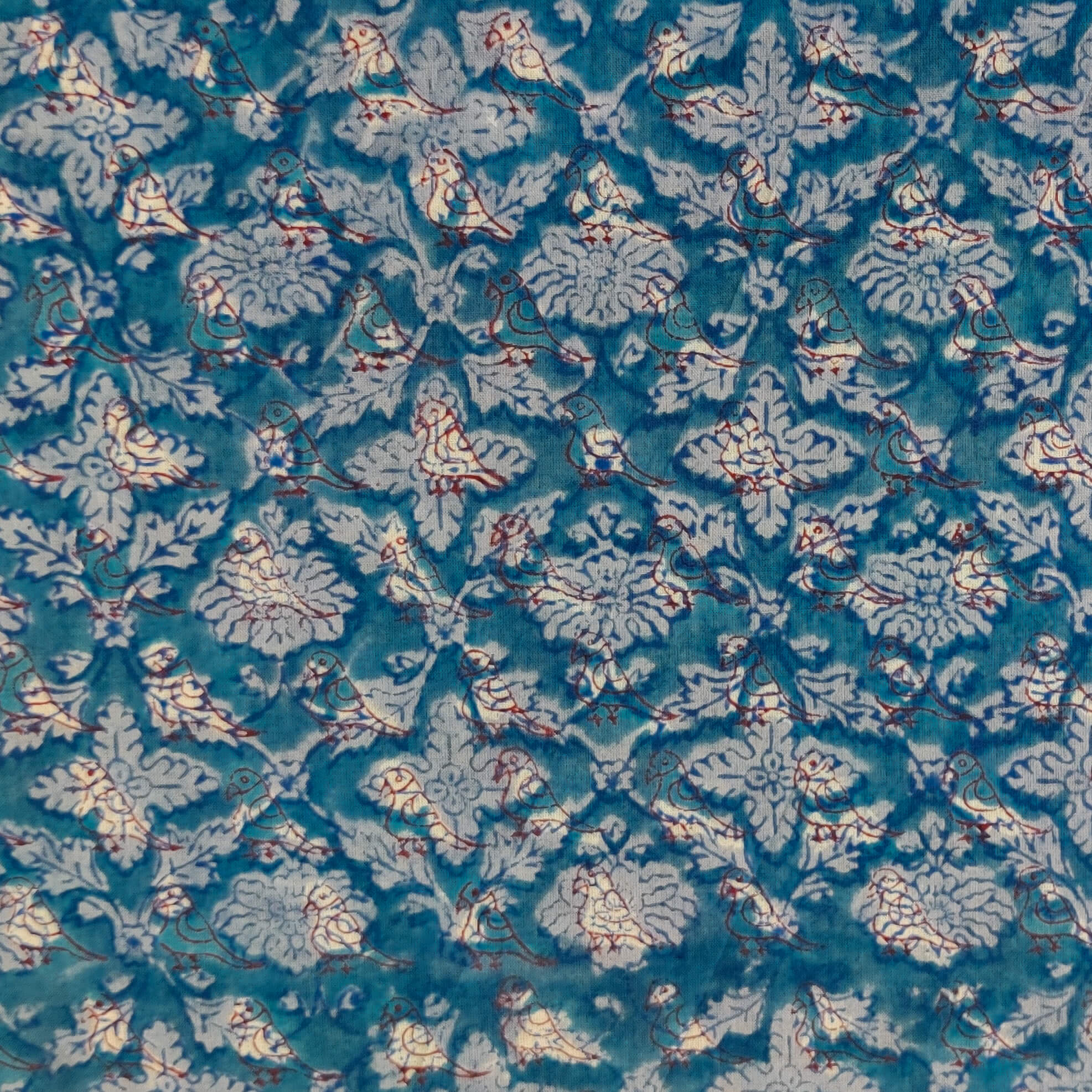 Pure Cotton Jaipuri Blue With Dull Blue Indian Motif With Tiny Birds H ...