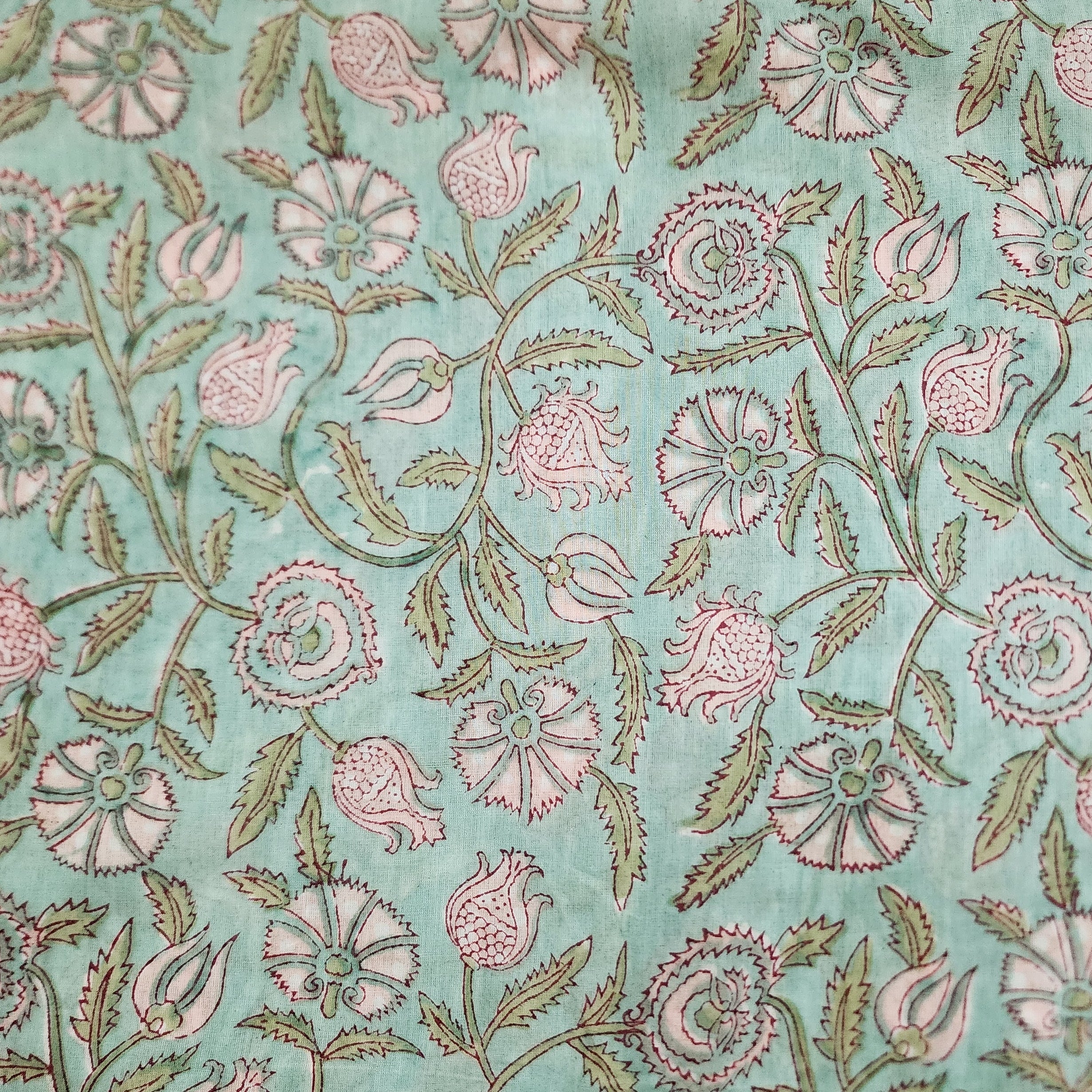 Pure Cotton Jaipuri Blue With Grey Jaal Hand Block Print Fabric – Sanskruti