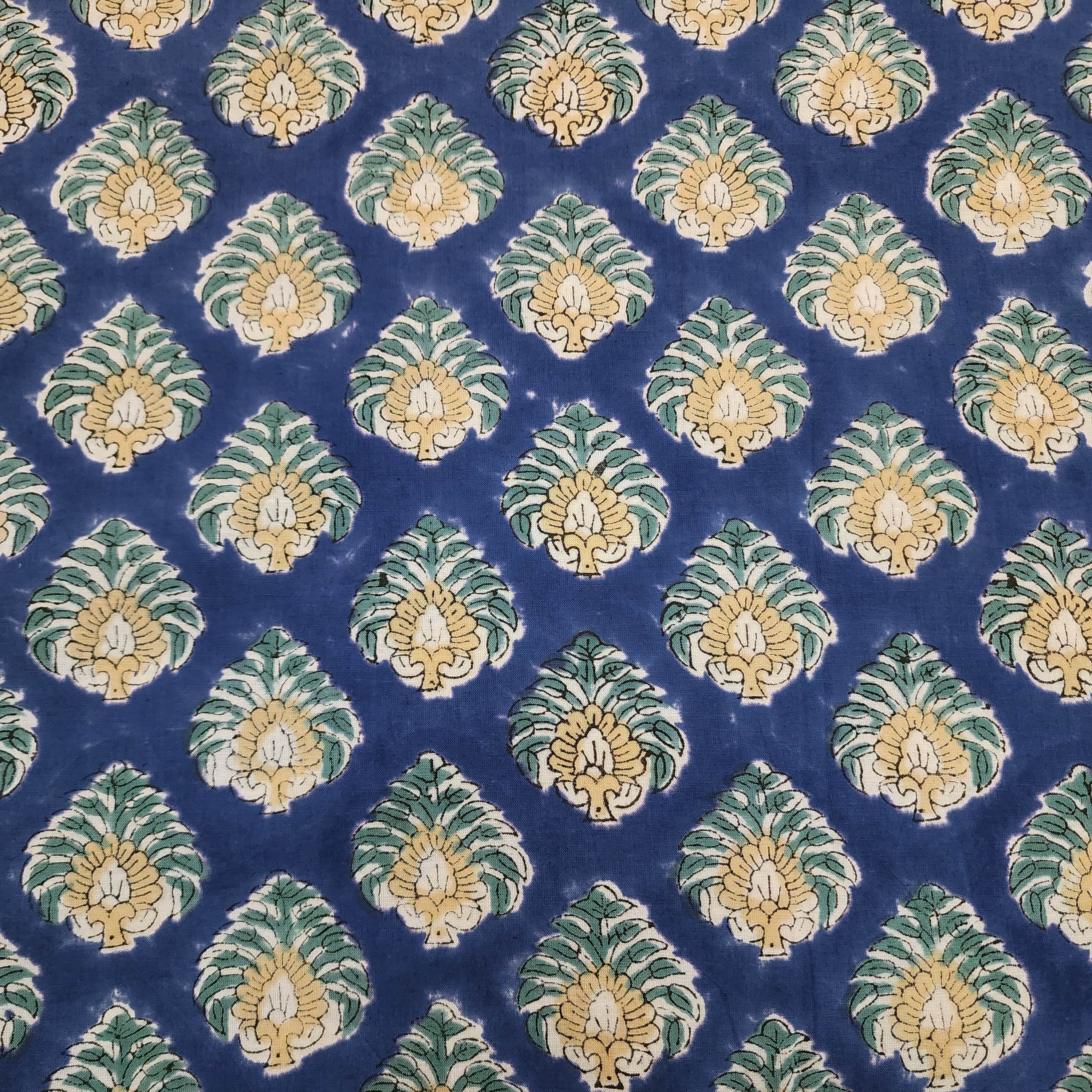 Pure Cotton Jaipuri Blue With Light Brown Motifs Hand Block Print Fabr ...