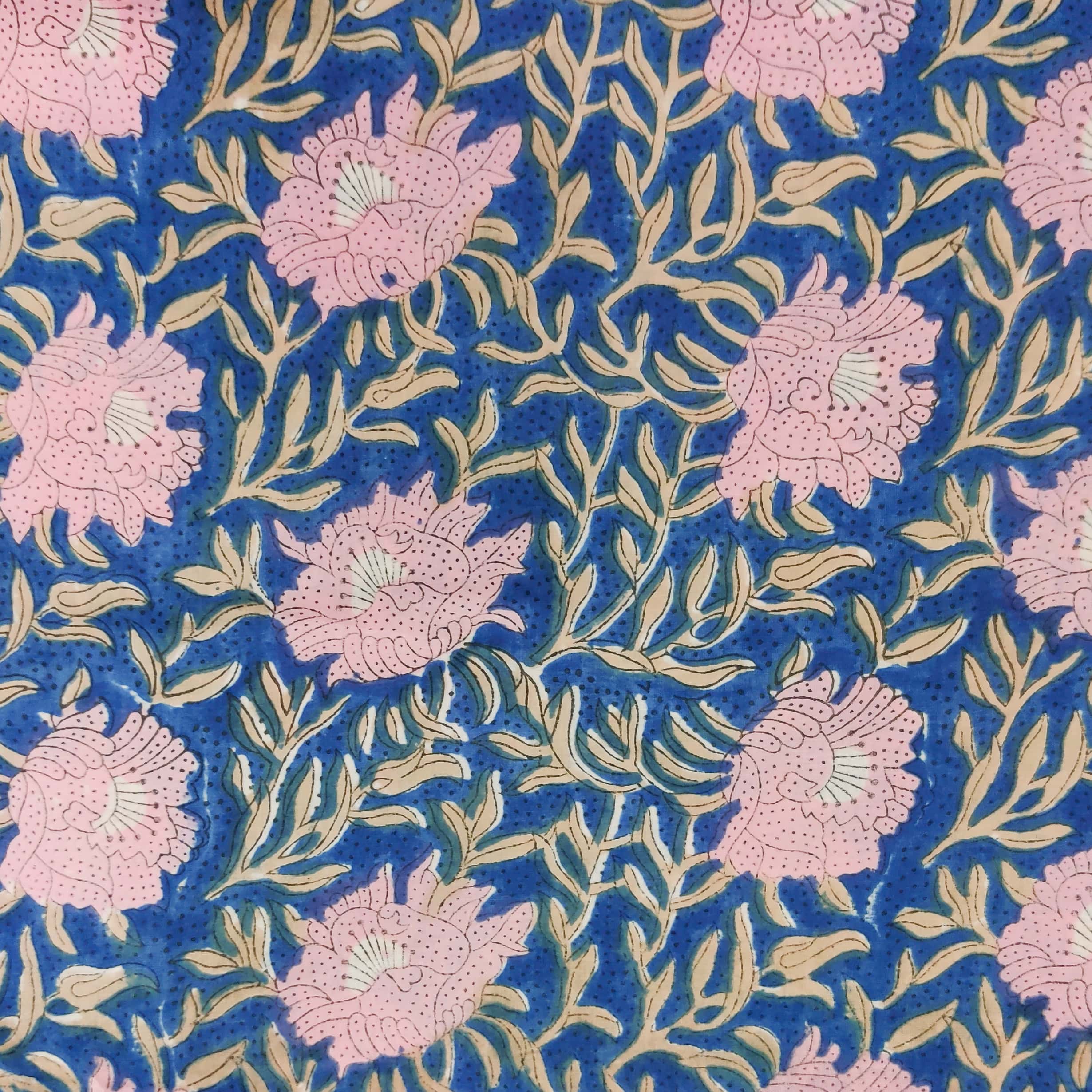 Pure Cotton Jaipuri Blue With Light Pink Flower And Wild Jungle Jaal H ...