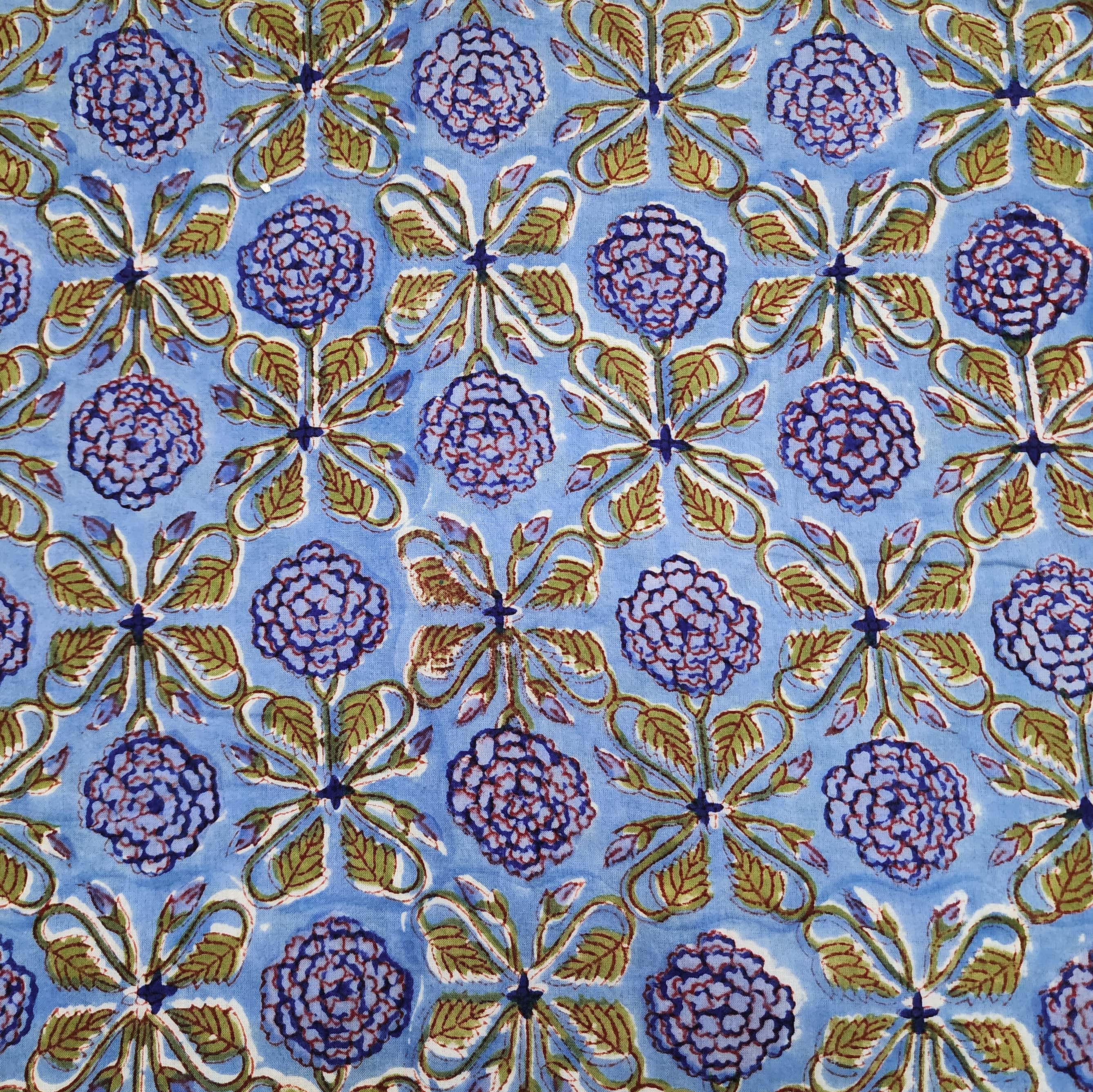 Pure Cotton Jaipuri Blue With Marrigold Jaali Geometric All Over Patte ...