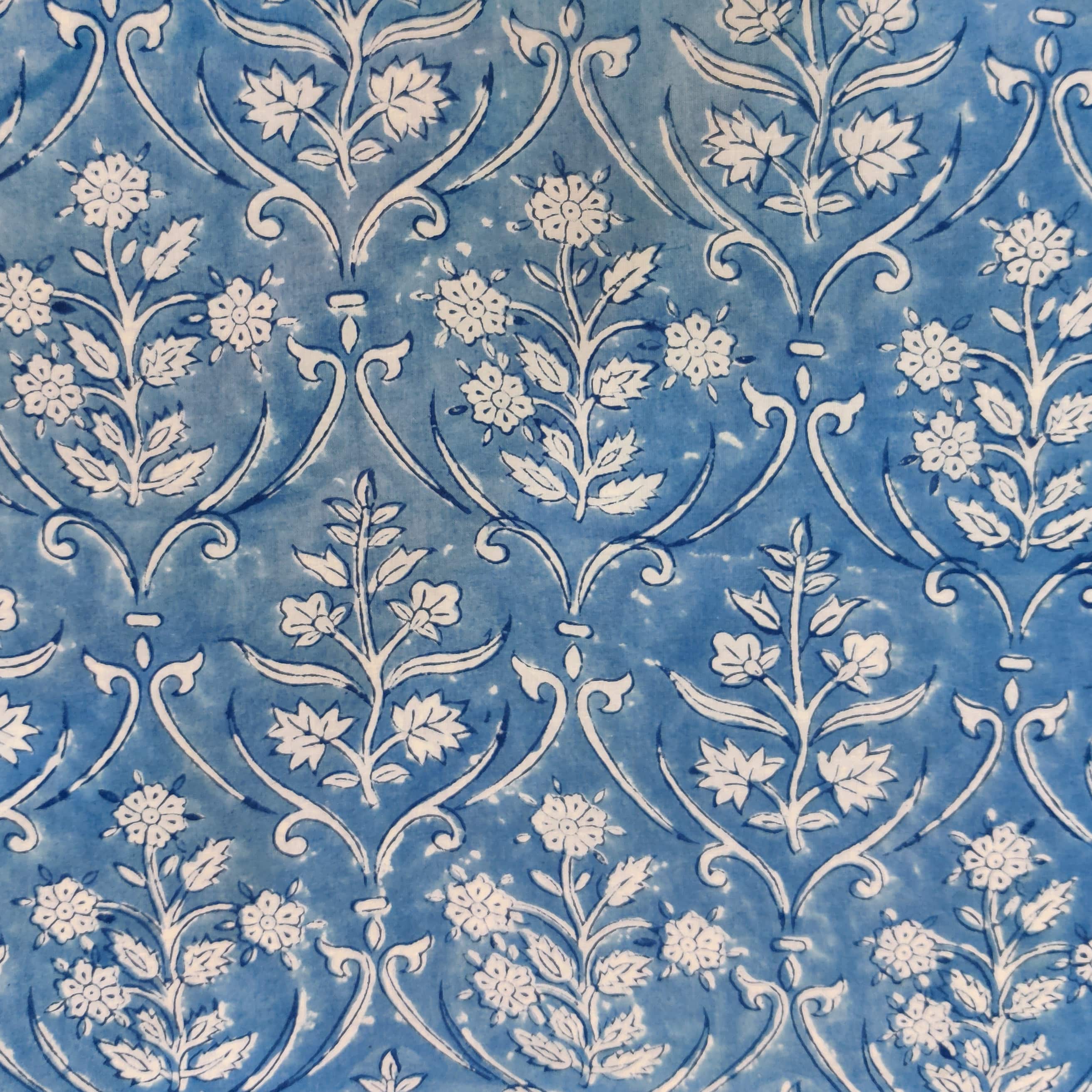 Pure Cotton Jaipuri Blue With Mughal Plant In A Jaali Hand Block Print ...
