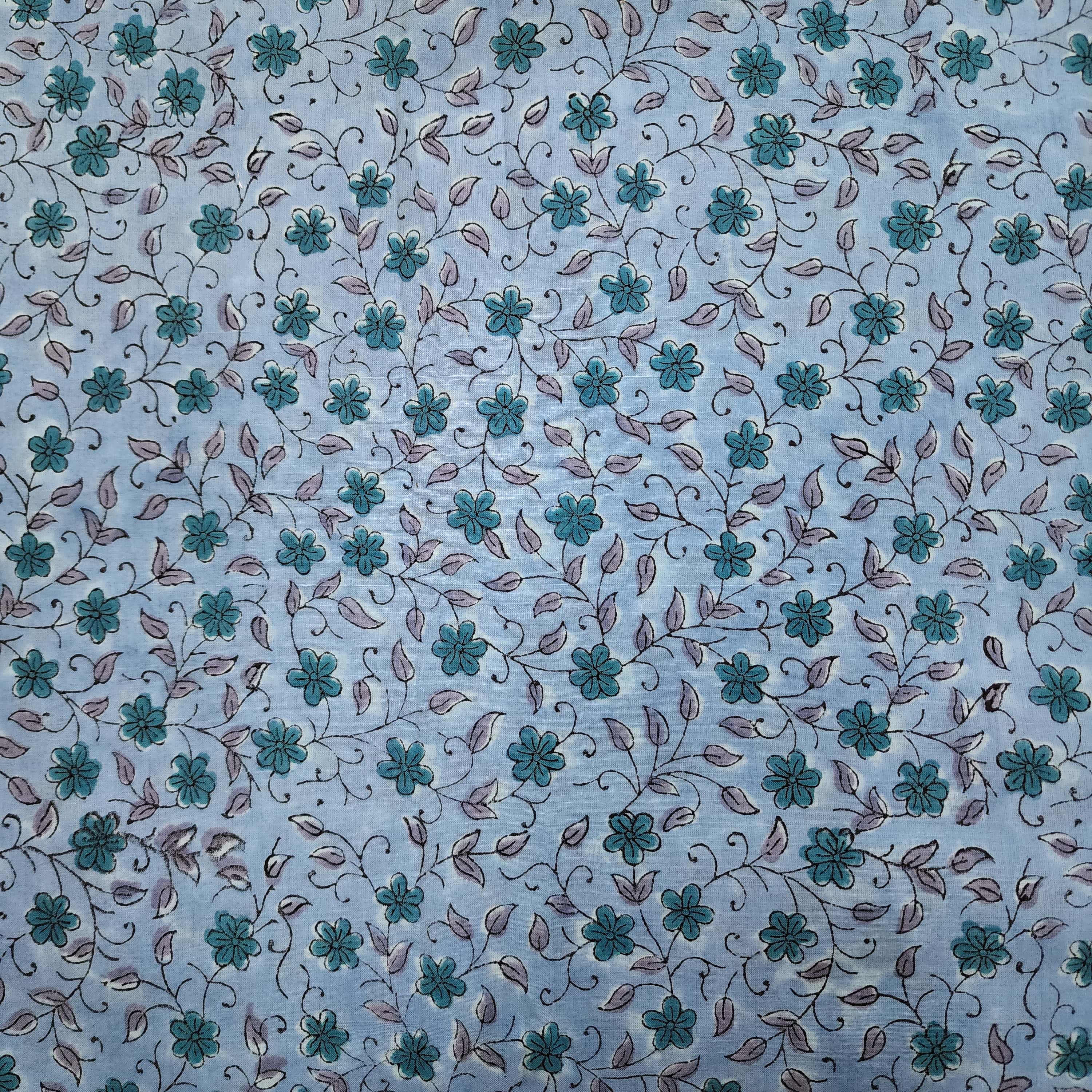 Pure Cotton Jaipuri Blue With Teal Tiny Flowers Jaal Hand Block Print ...