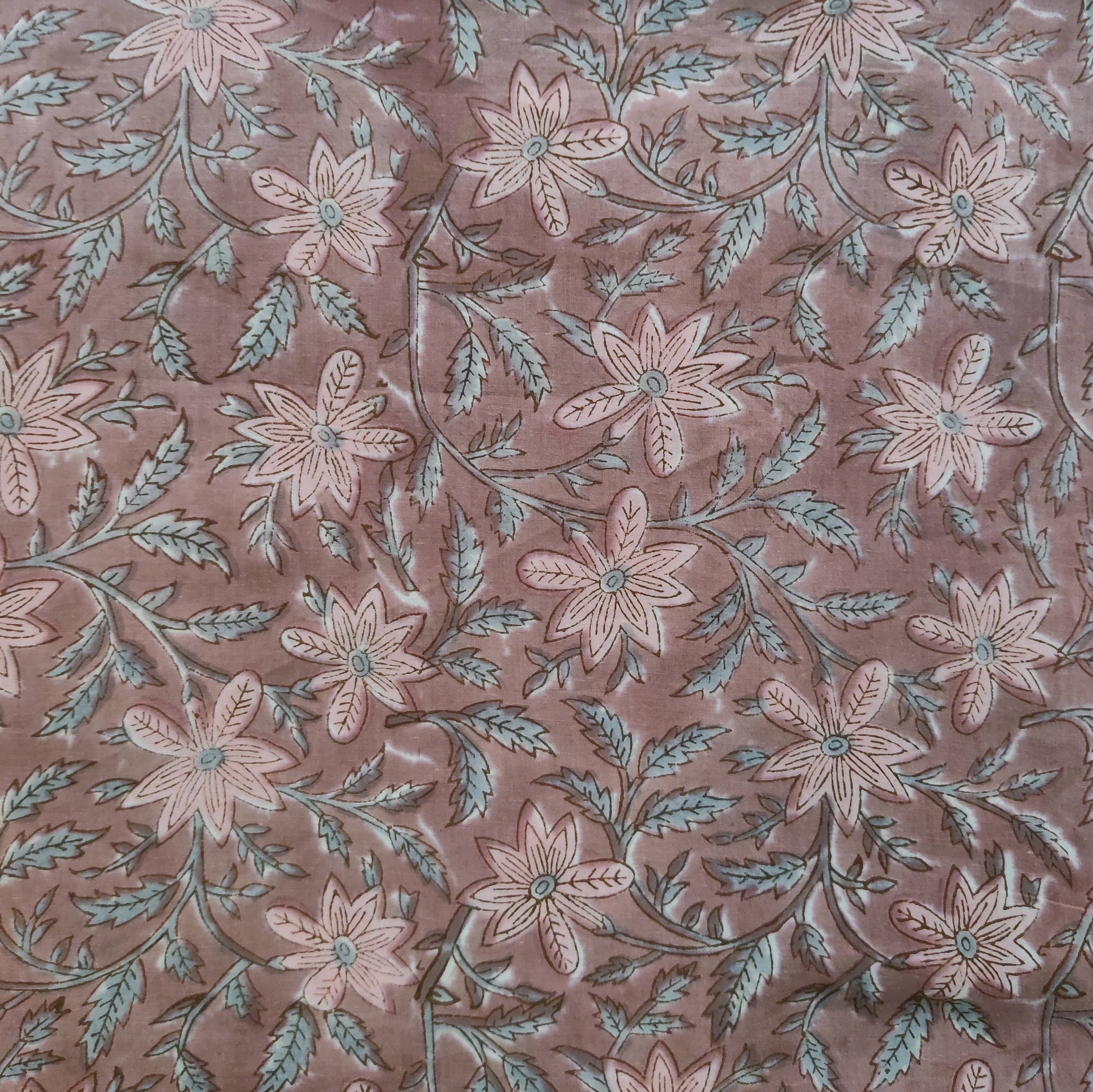 Pure Cotton Jaipuri Brown With Dull Peach Floral Jaal Hand Block Print ...