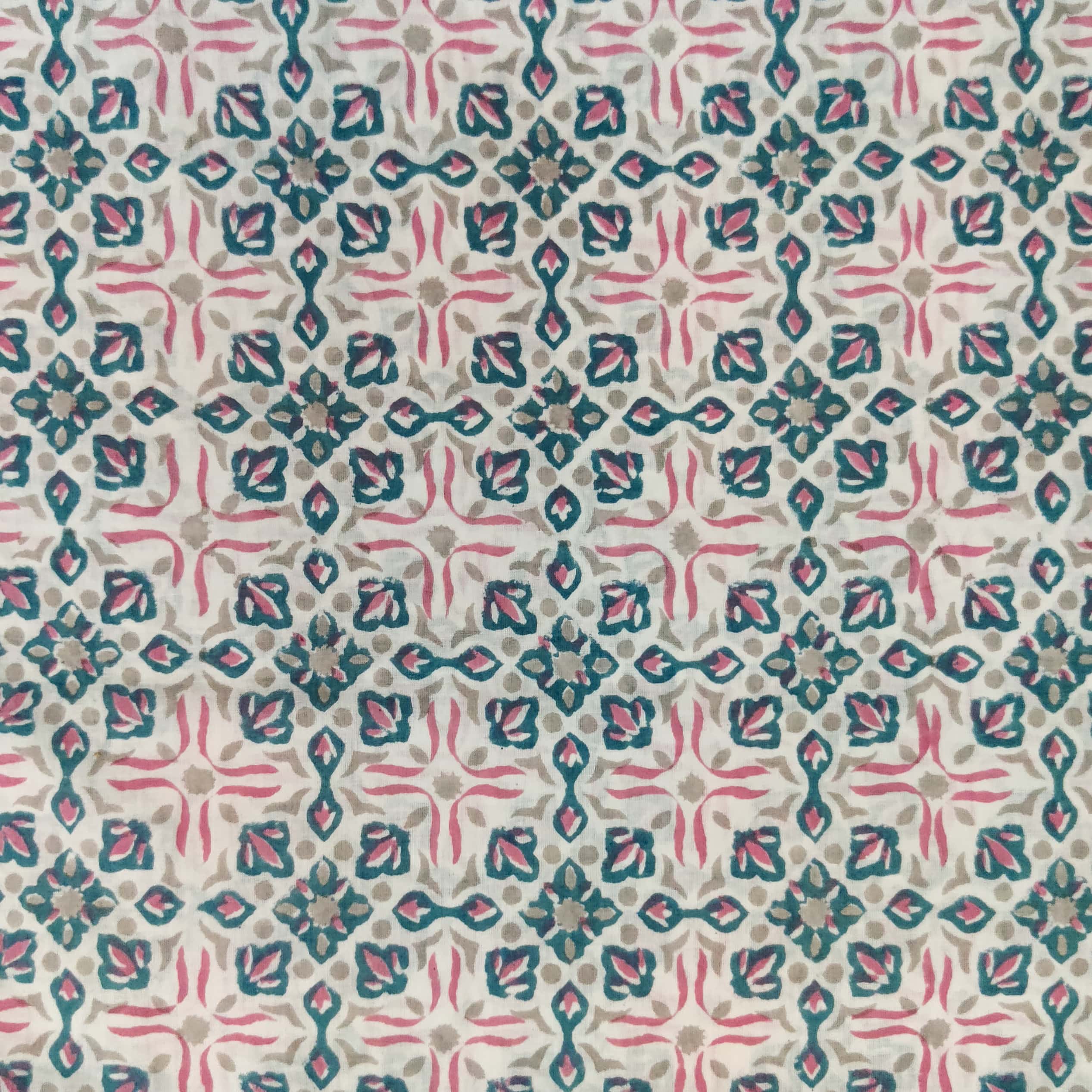 Pure Cotton Jaipuri Chicku Brown With Pink And Blue All Over Pattern H ...