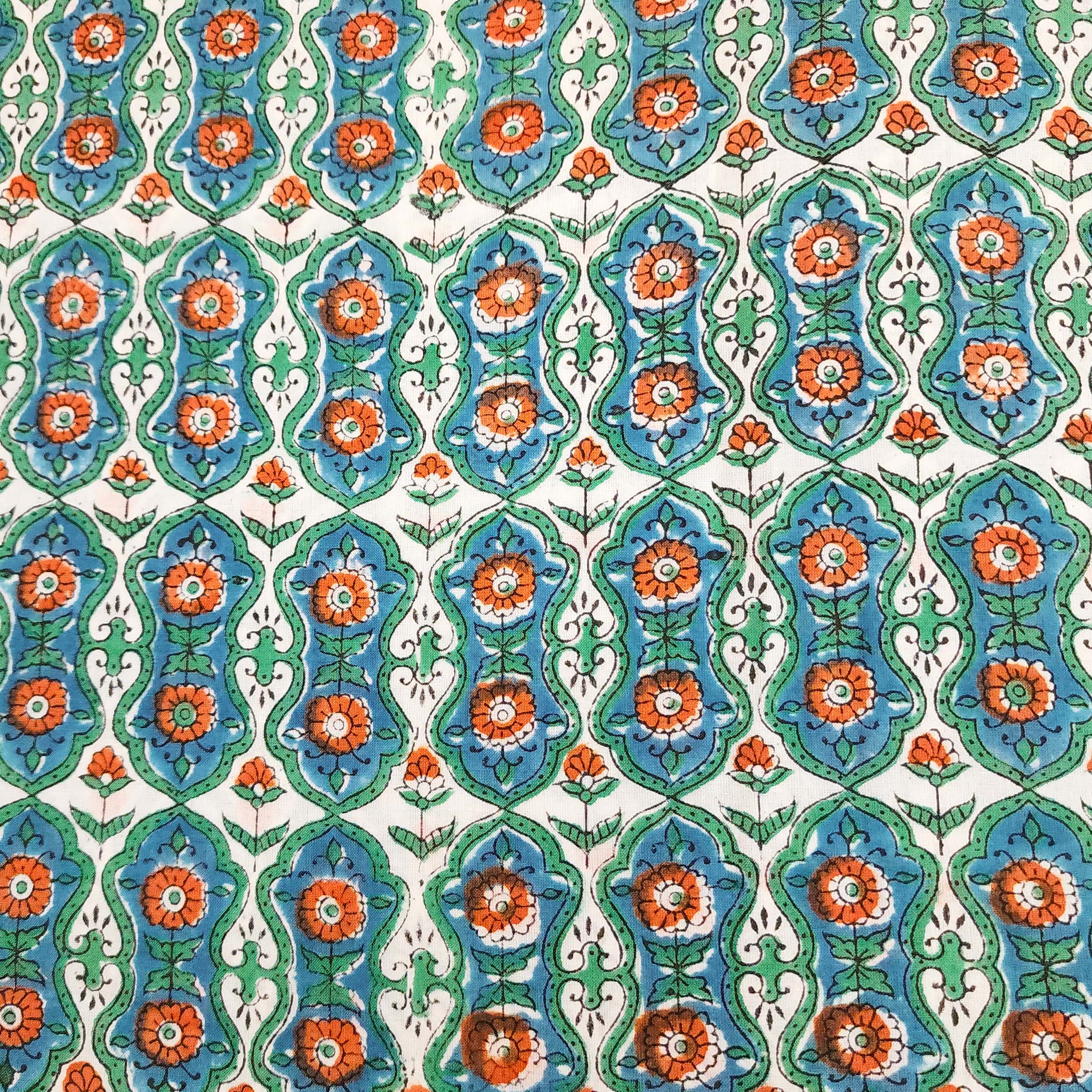Pure Cotton Jaipuri Cream White With Blue And Orange All Over Pattern ...