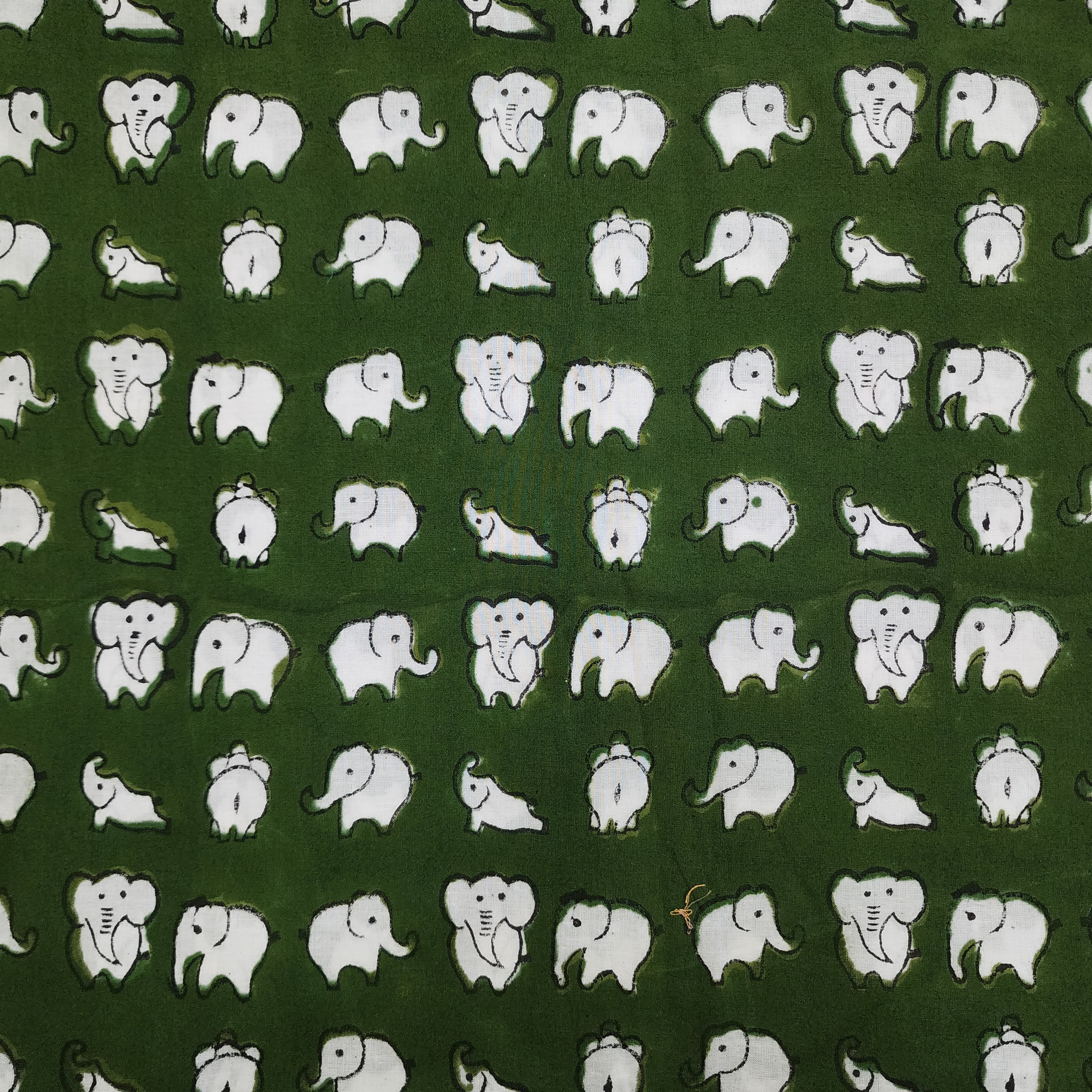 Pure Cotton Jaipuri Green With Tiny Baby Elephants Hand Block Print Fa ...